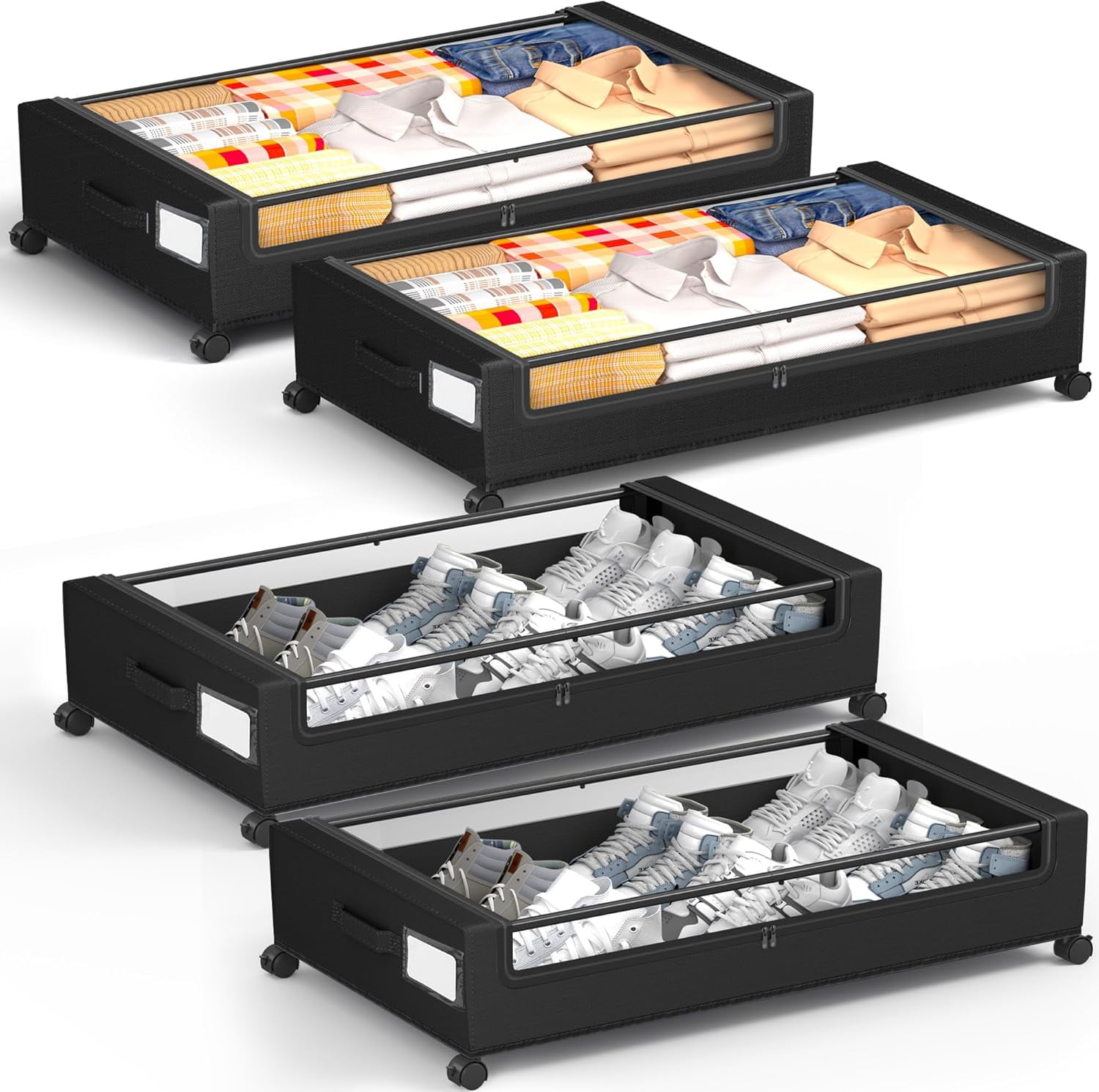 Under Bed Storage with Wheels, Square Under Bed Storage Containers, 4 ...