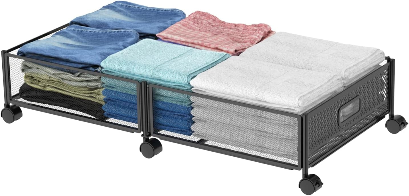 Under Bed Storage on Wheels, Upgraded 31.5 inch Large Rolling Under Bed ...