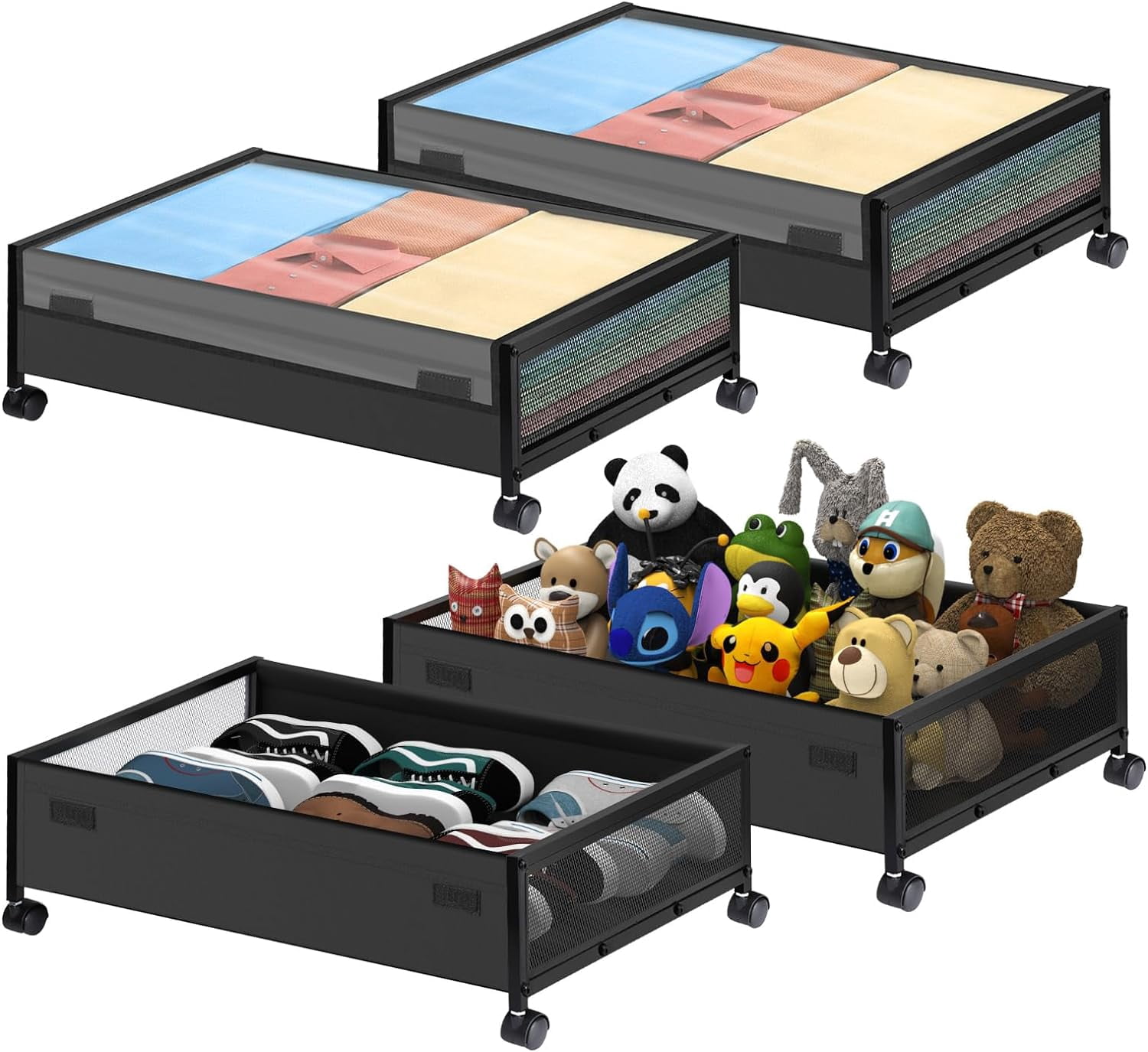 Under Bed Storage with Wheels, Upgraded Under Bed Rolling Storage with ...