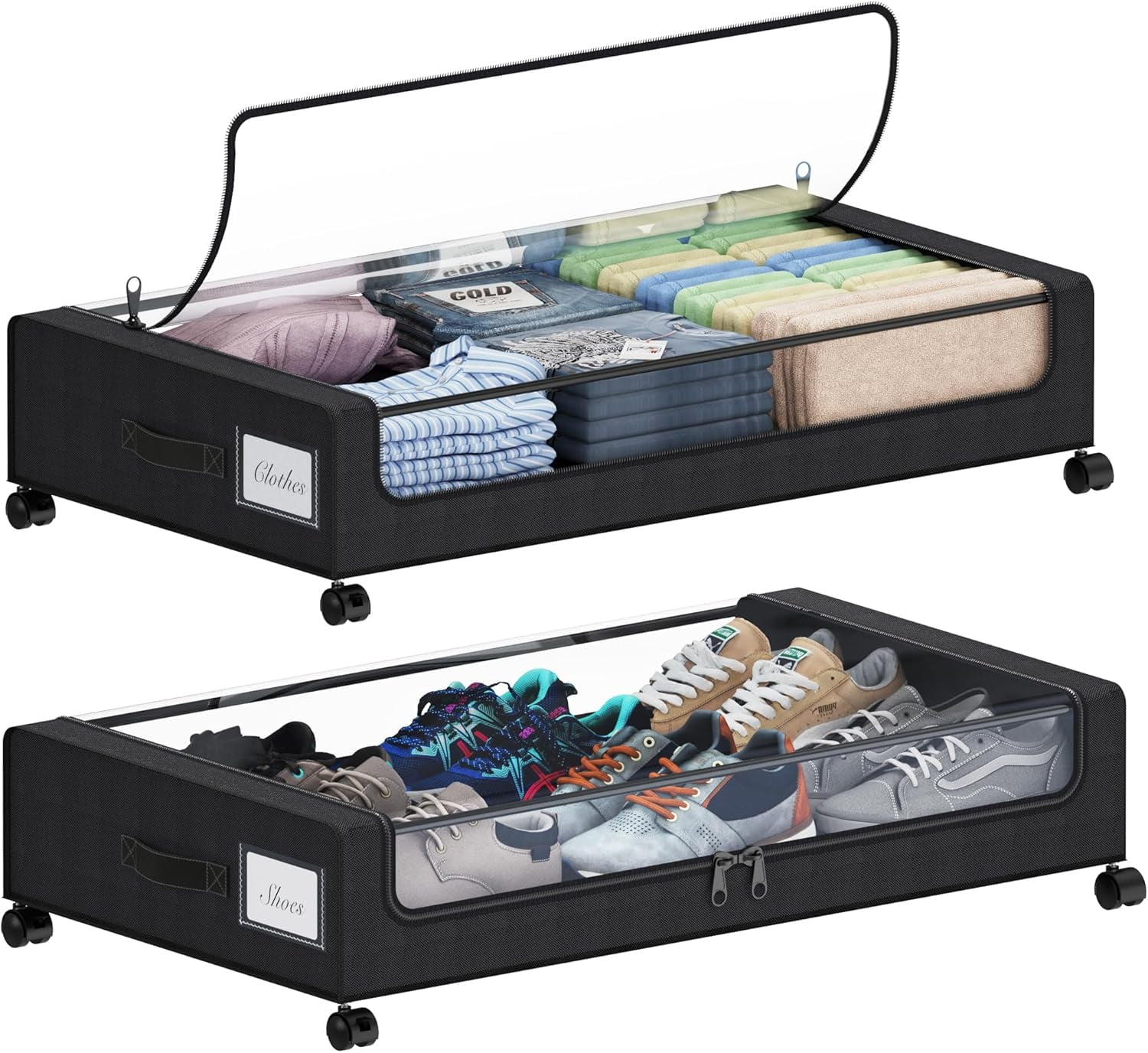 Under Bed Storage with Wheels, XXL 60L Under the Bed Storage Bins ...