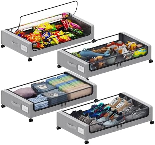 Under Bed Storage with Wheels, XXL 60L Under the Bed Storage Bins ...