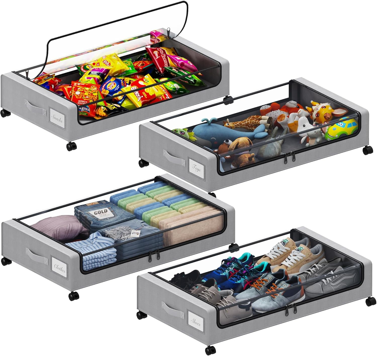 Under Bed Storage with Wheels, XXL 60L Under the Bed Storage Bins ...