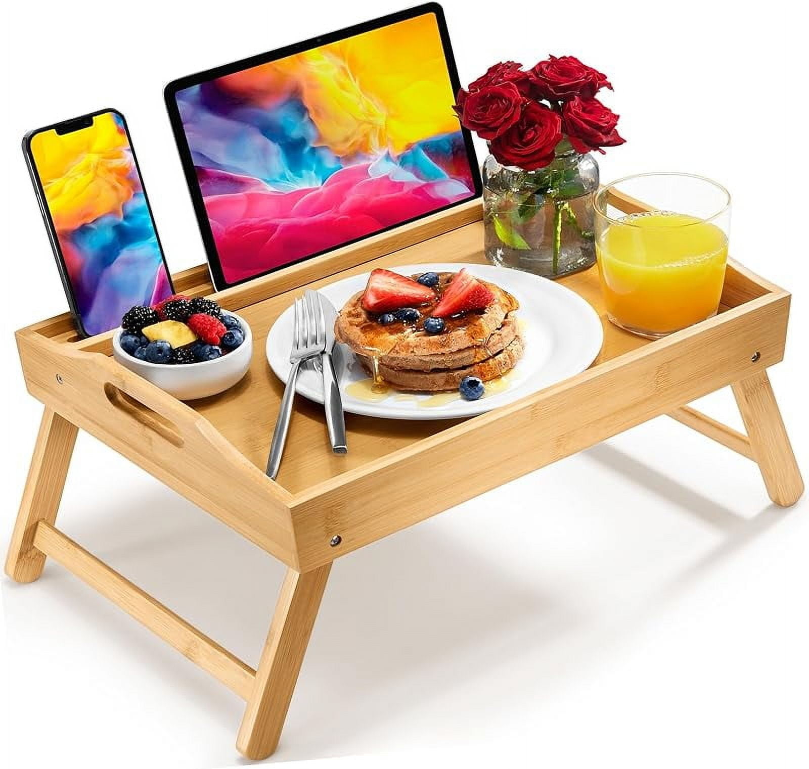 Bed Table Tray with Folding Legs, Laptop Holder and Handles - Breakfast ...