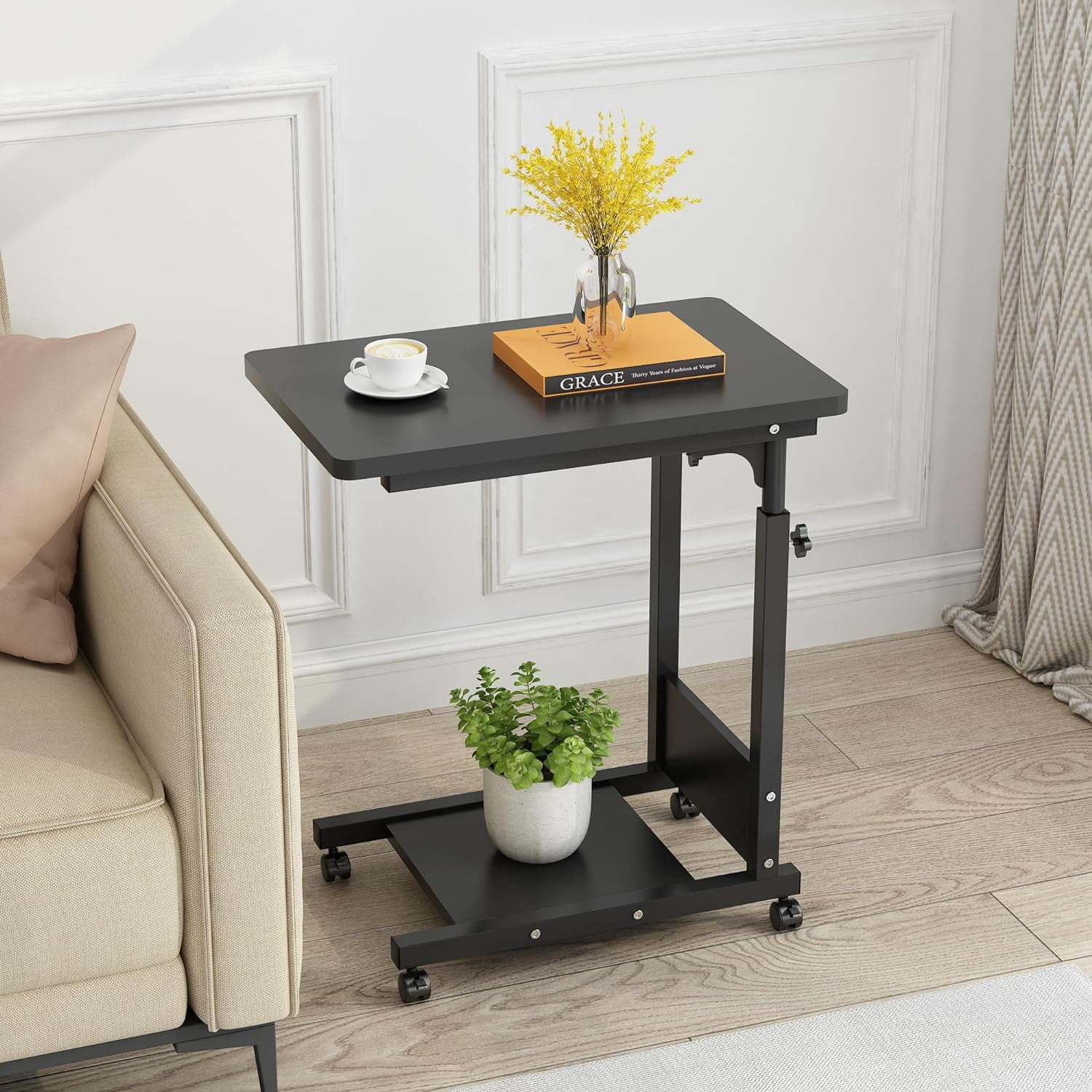 Over Bed Table with Wheels Adjustable Height Sofa Side Bedside Table ...