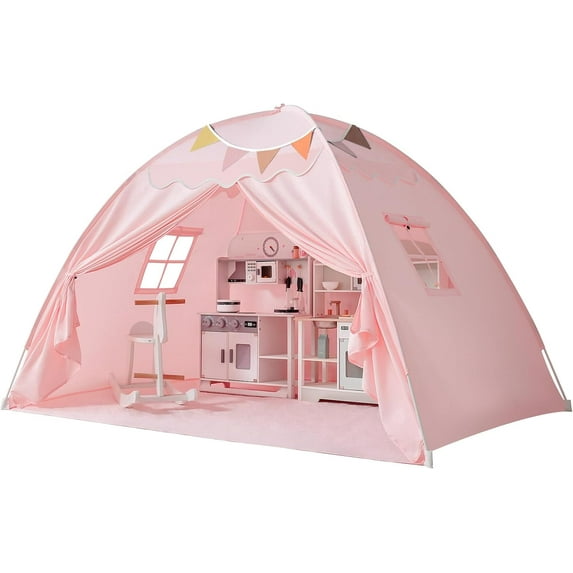 Bed Tent Canopy: Lights & Flags Indoor Floor Play Tent Playhouse ...