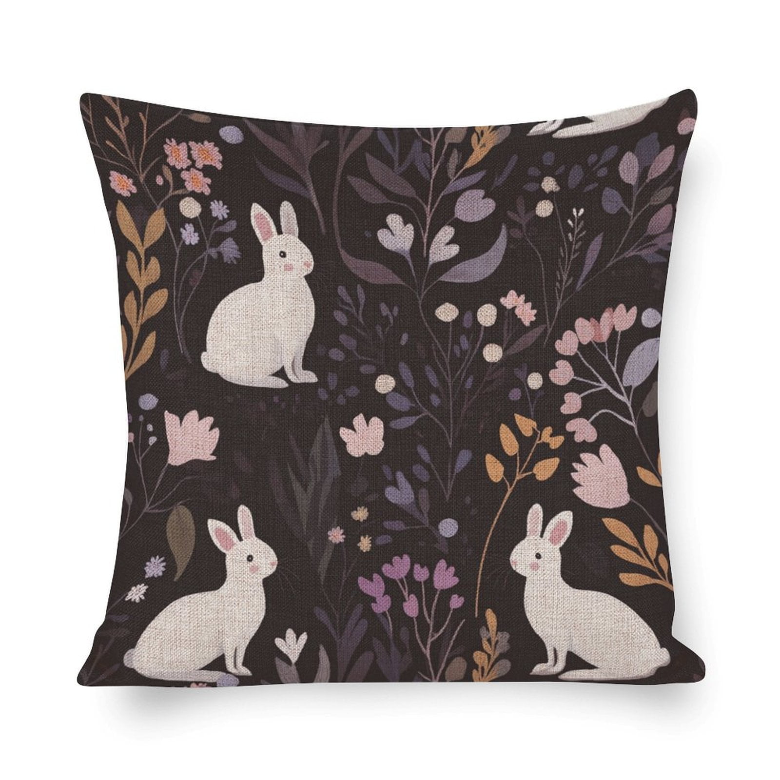 Bed Throw Pillowcases Scandinavian Floral Print with Rabbits Pillow ...