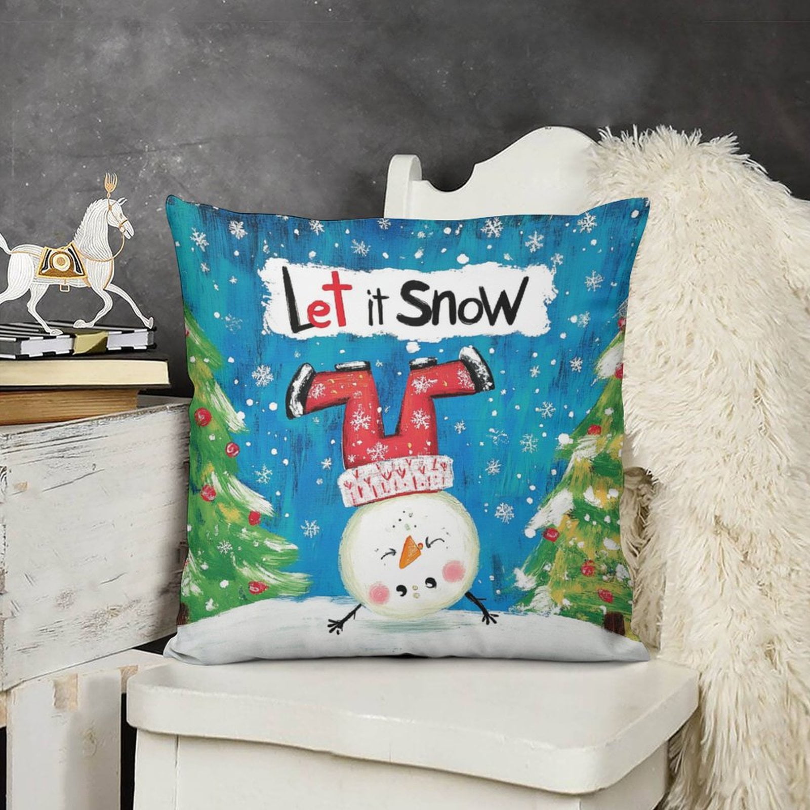 Bed Throw Pillows Let It Snow Cute Snowman Doing A Handstand Pillow ...