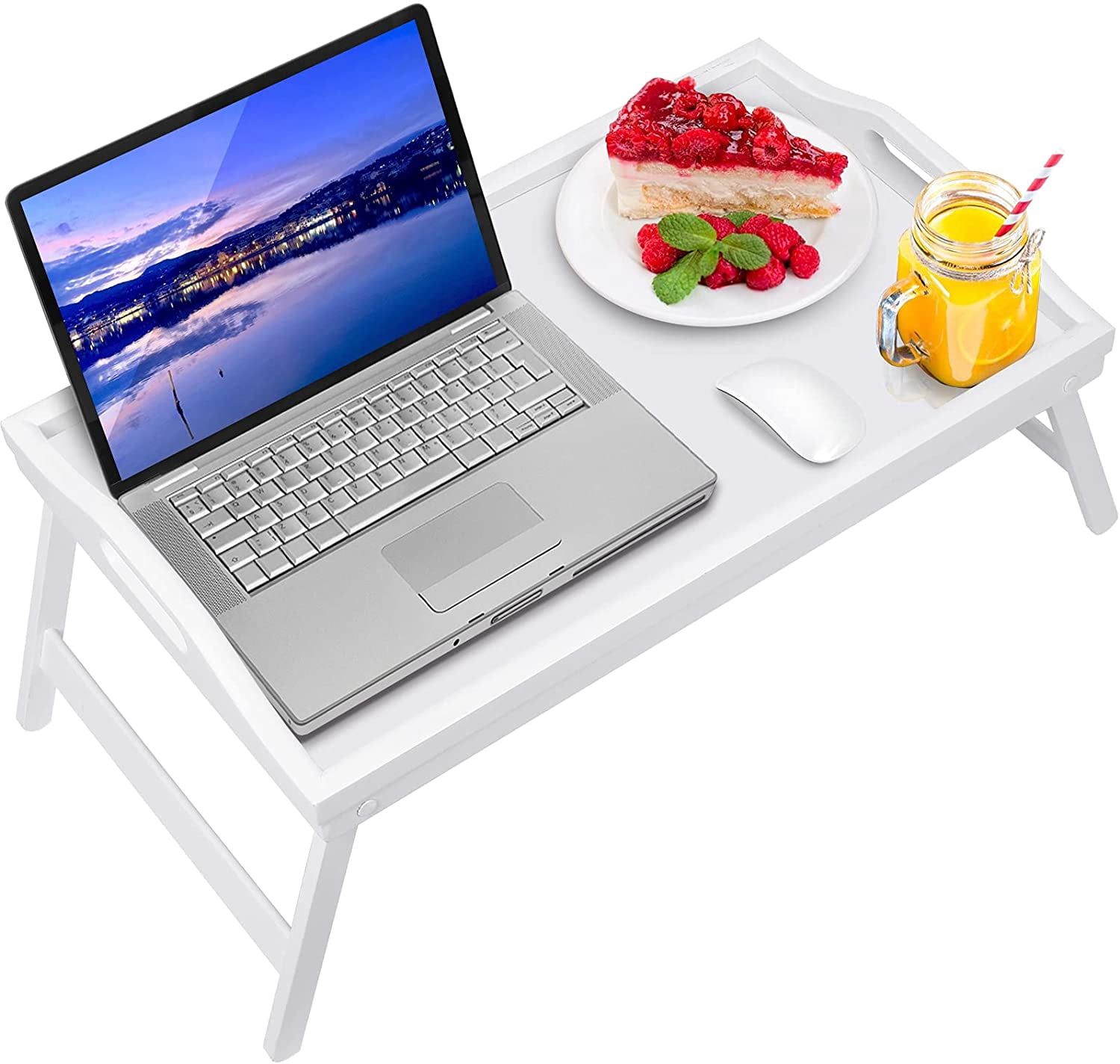 Bed Tray Table Bamboo Breakfast Food Tray with Folding Legs Kitchen ...