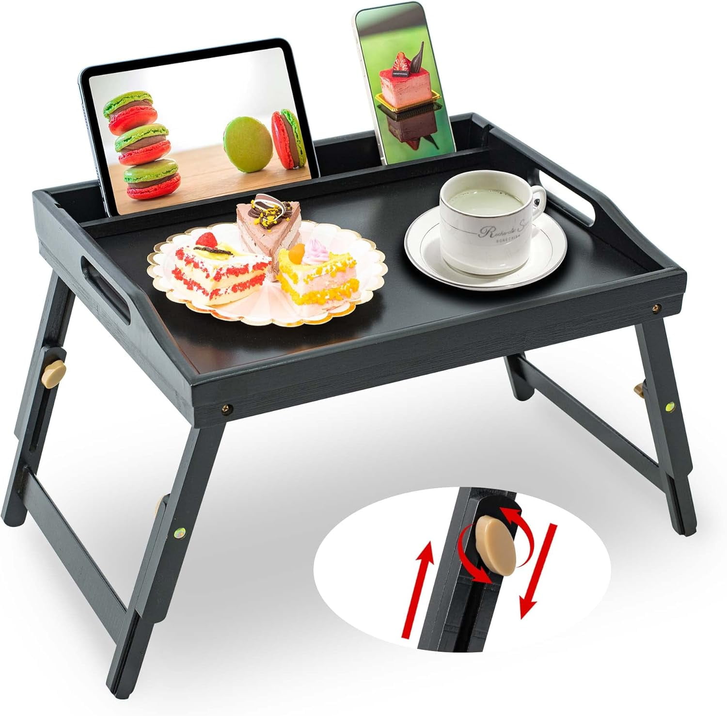 Bed Tray Table for Eating - Bamboo Breakfast Food Table with Phone ...