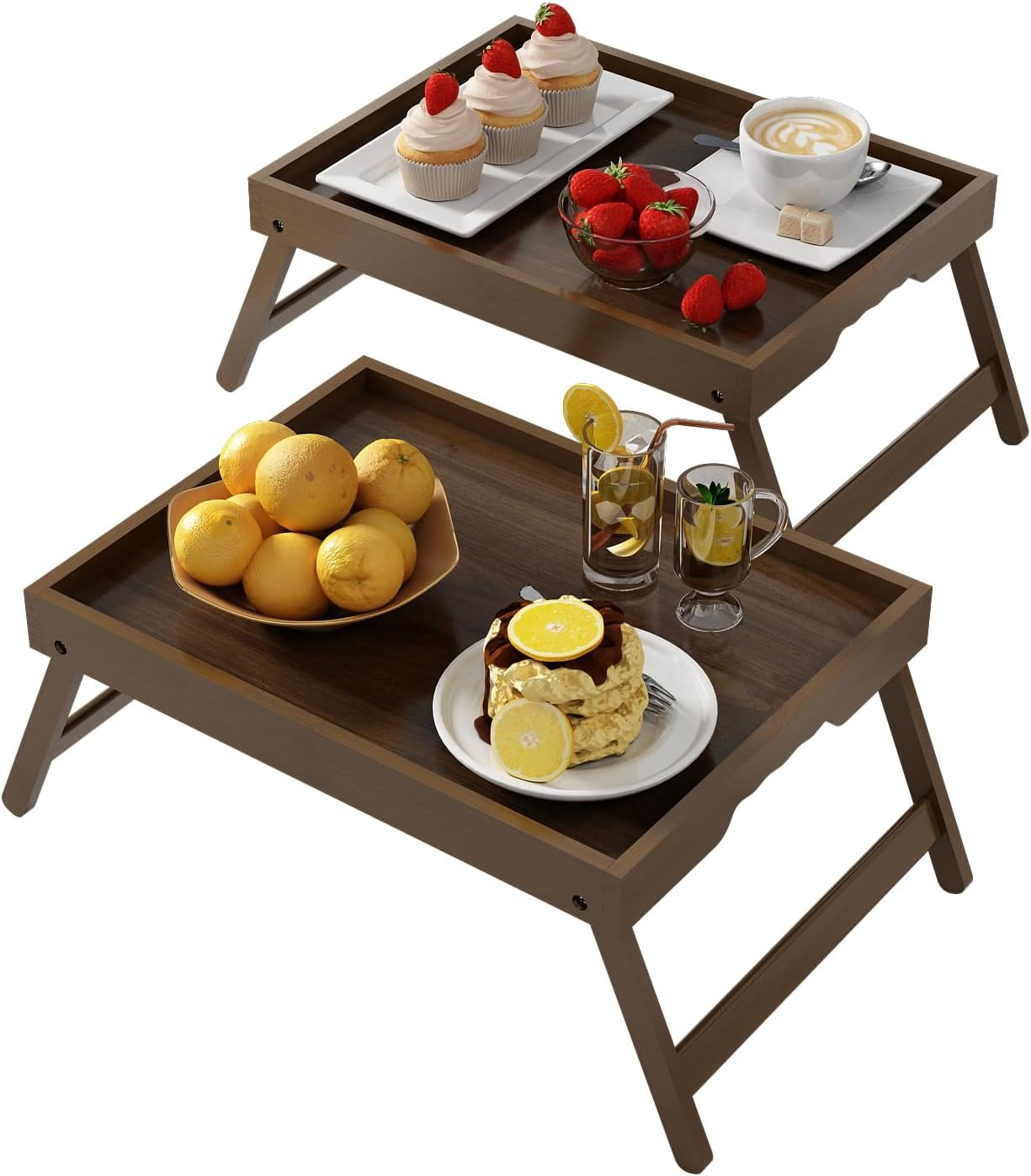 Bed Tray Table Folding Legs with Handles Groove Breakfast Food Tray for Sofa, Bed, Eating ...