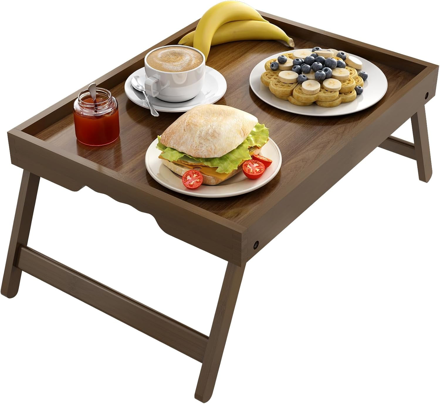 Bed Tray Table Folding Legs with Handles Groove Breakfast Food Tray for ...