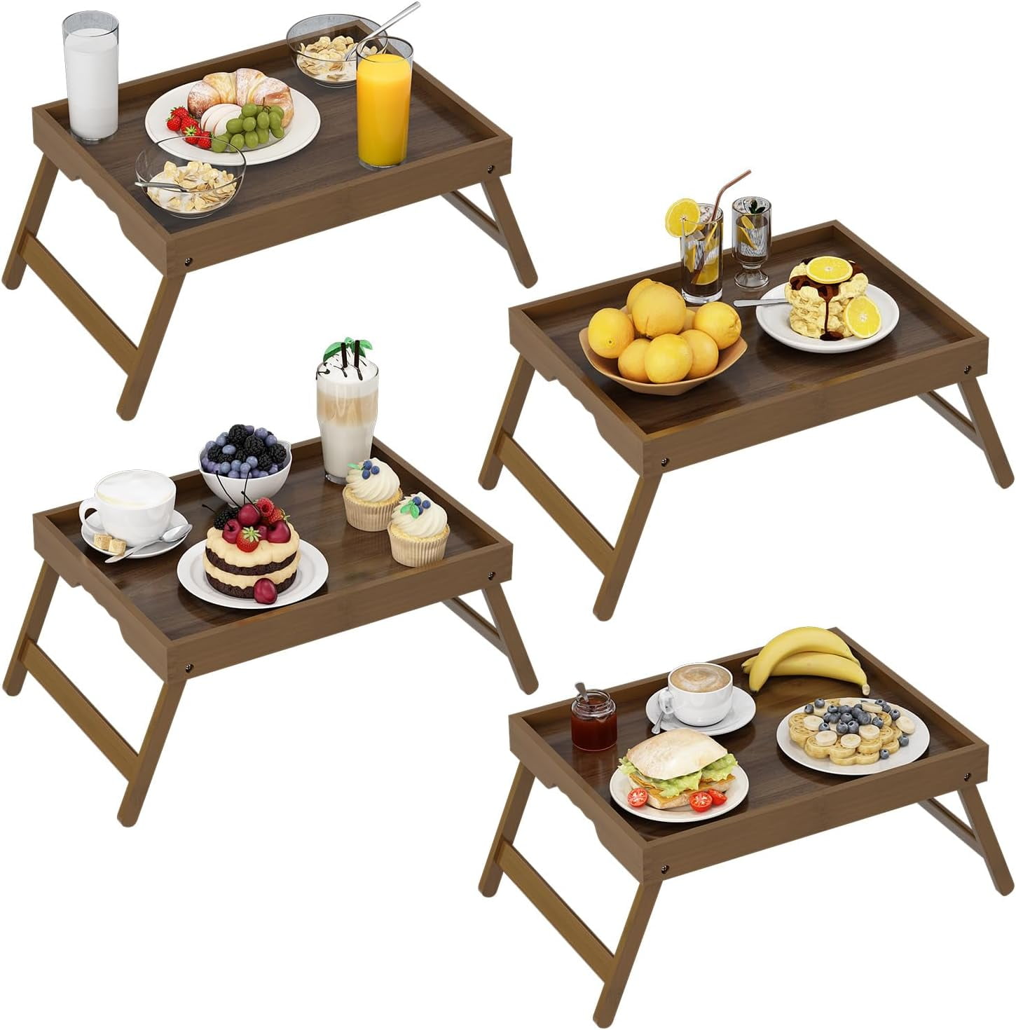 Bed Tray Table Folding Legs with Handles Groove Breakfast Food Tray for Sofa, Bed, Eating ...