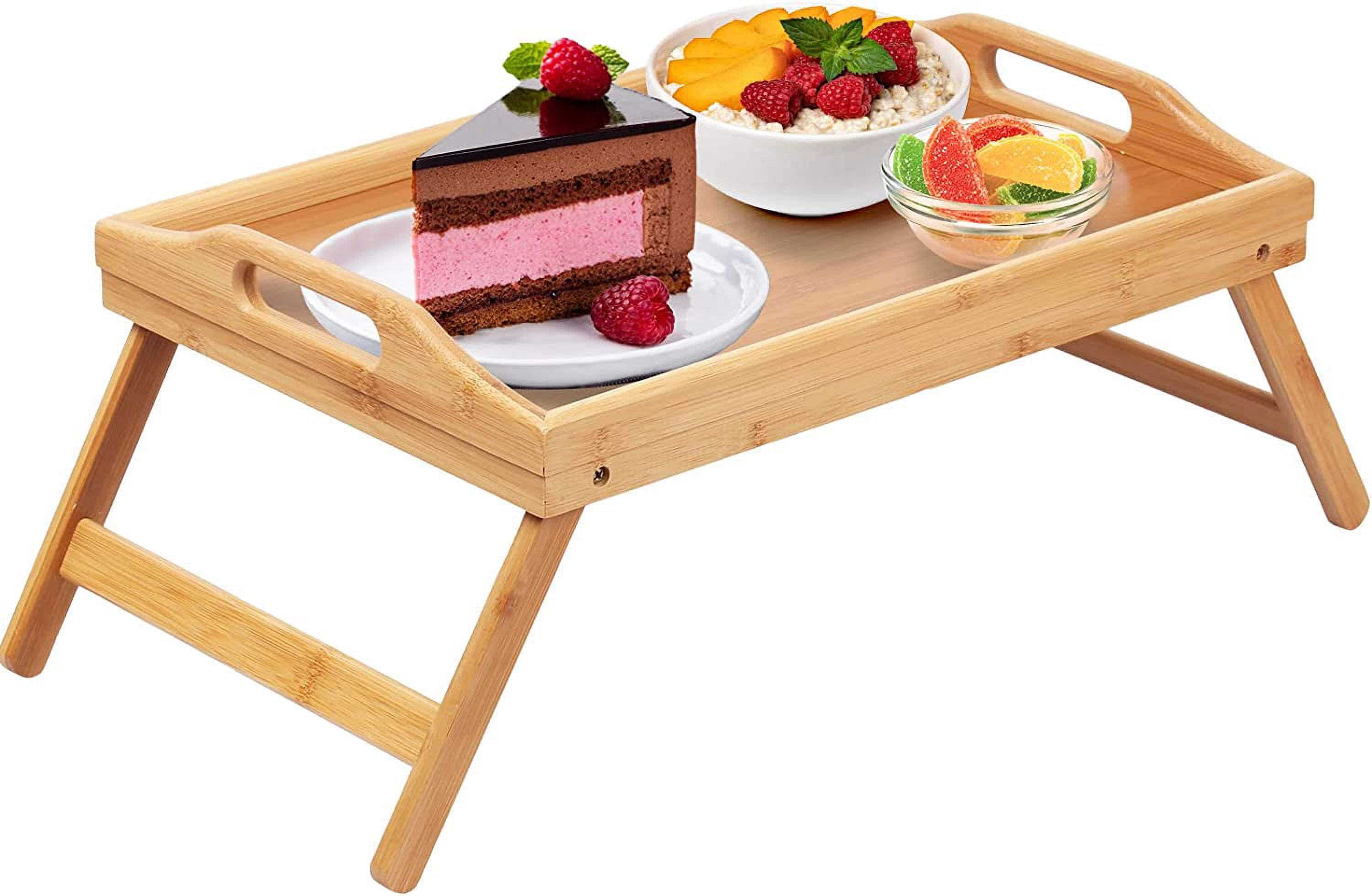 Bed Tray Table Folding Legs with Handles Breakfast Tray for Sofa Eating,Drawing,Platters Bamboo ...