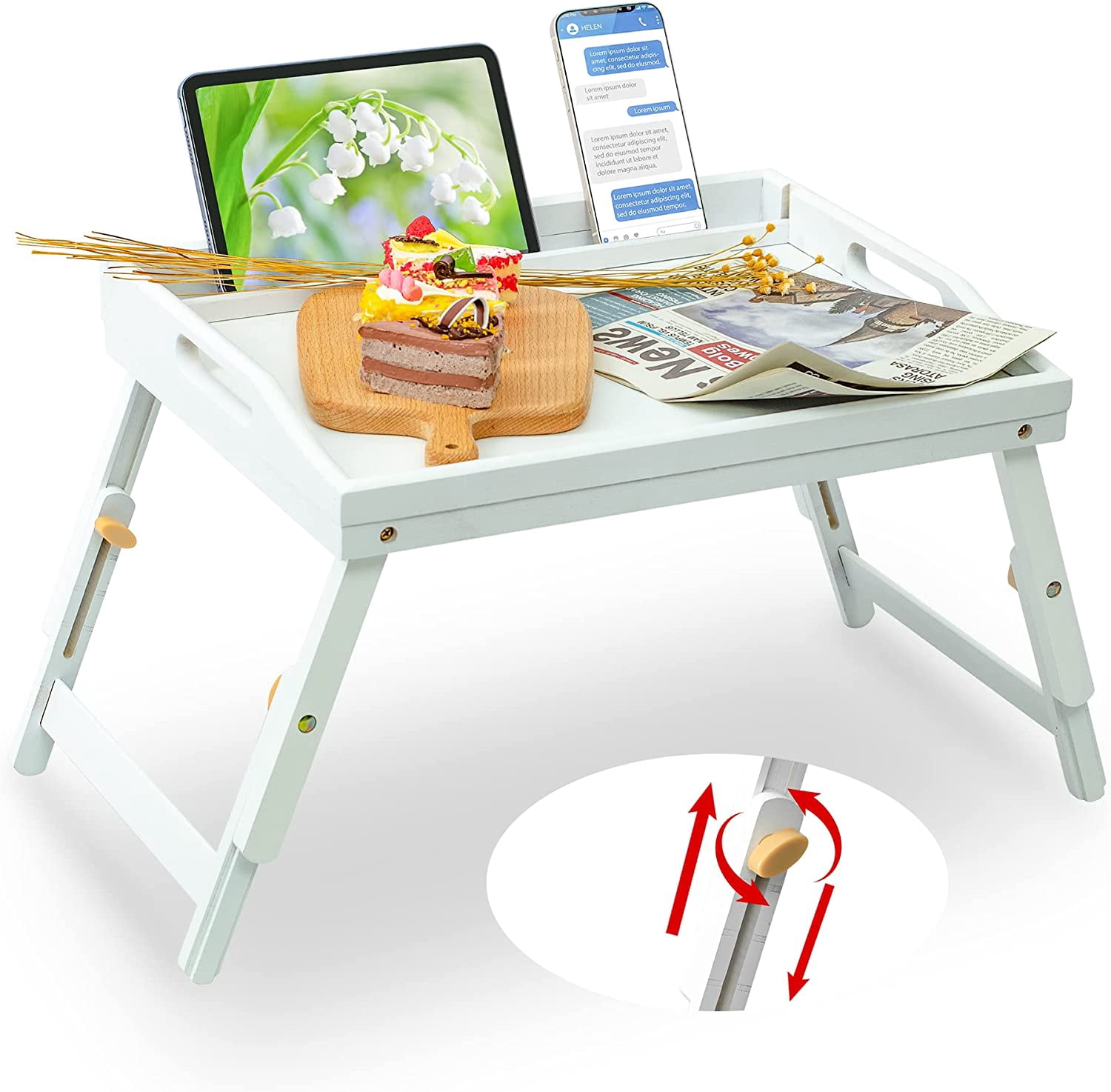 Bed Tray Table for Eating - Bamboo Breakfast Food Table with Phone ...