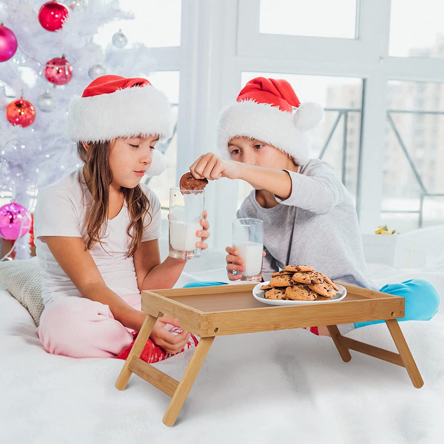Bed Tray Table with Folding Legs,Bamboo Breakfast in Bed for TV Table ...