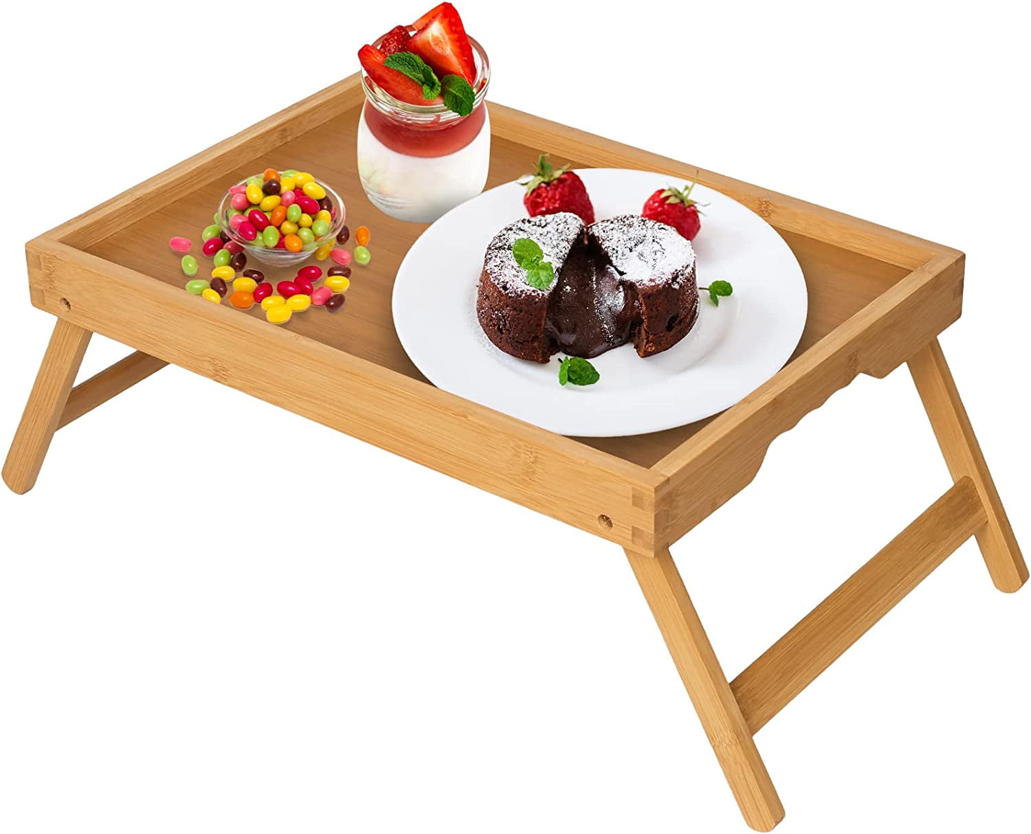 Bed Tray Table with Folding Legs,Bamboo Breakfast in Bed for TV Table ...