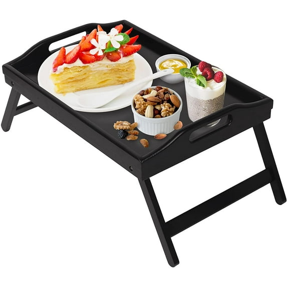 Bed Tray Table with Folding Legs Kitchen Breakfast Food Tray Platters ...