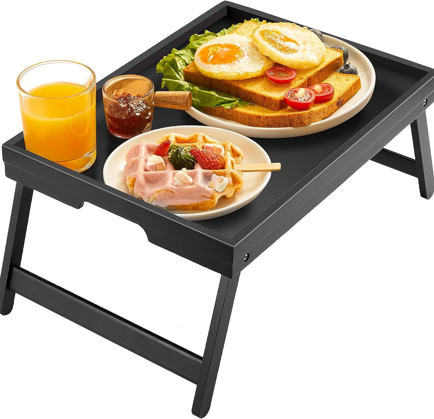 Bed Tray Table with Folding Legs Wooden Serving Breakfast in Bed or Use ...