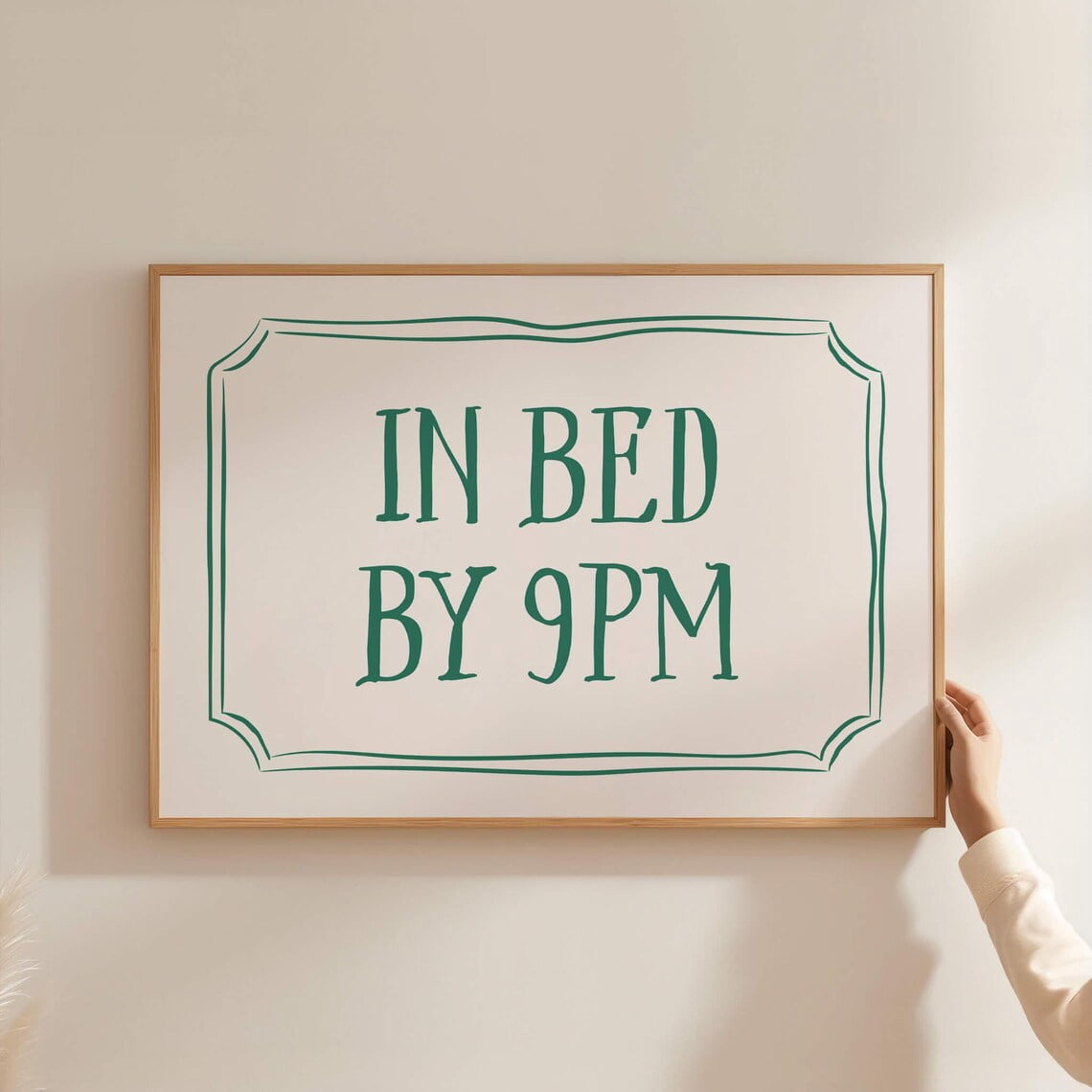 Above Bed Wall Poster, Bed By 9Pm Green Poster, Aesthetic Bedroom ...