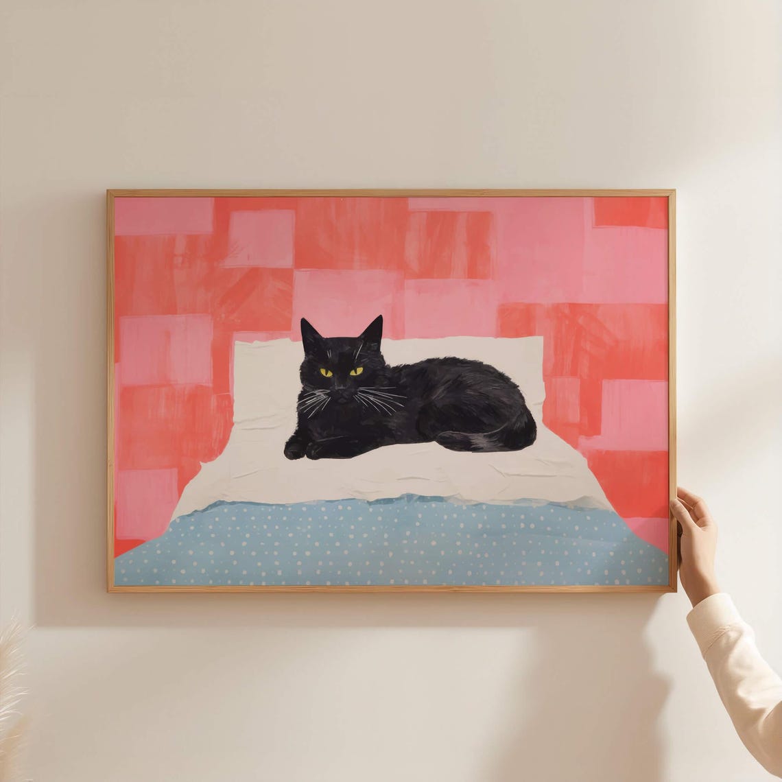 Above Bed Wall Poster, Black Cat Art Poster, Trendy Dopamine Wall ...