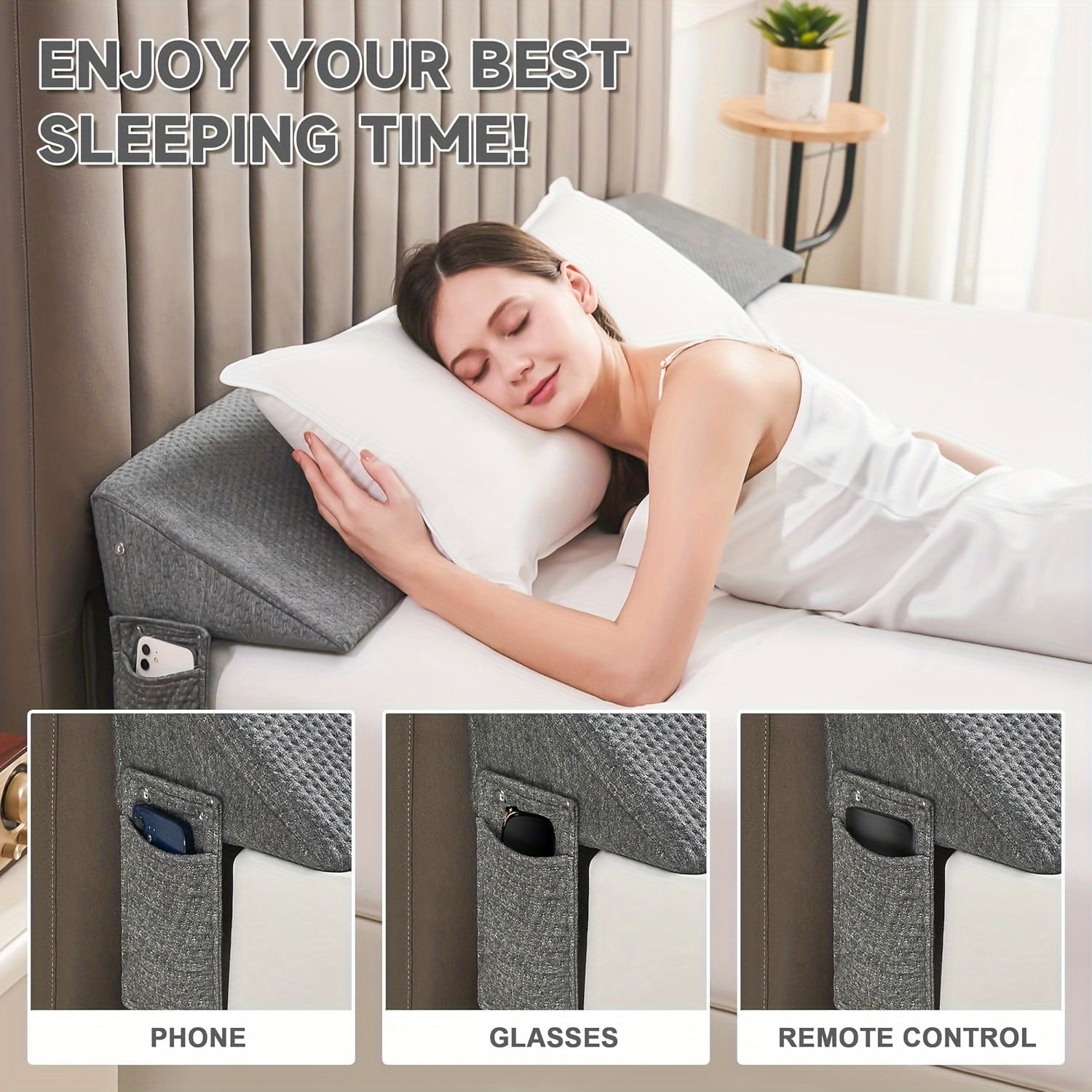 Bed Wedge Pillow - Adjustable 0-8" Height, Ergonomic Design for Sleep ...
