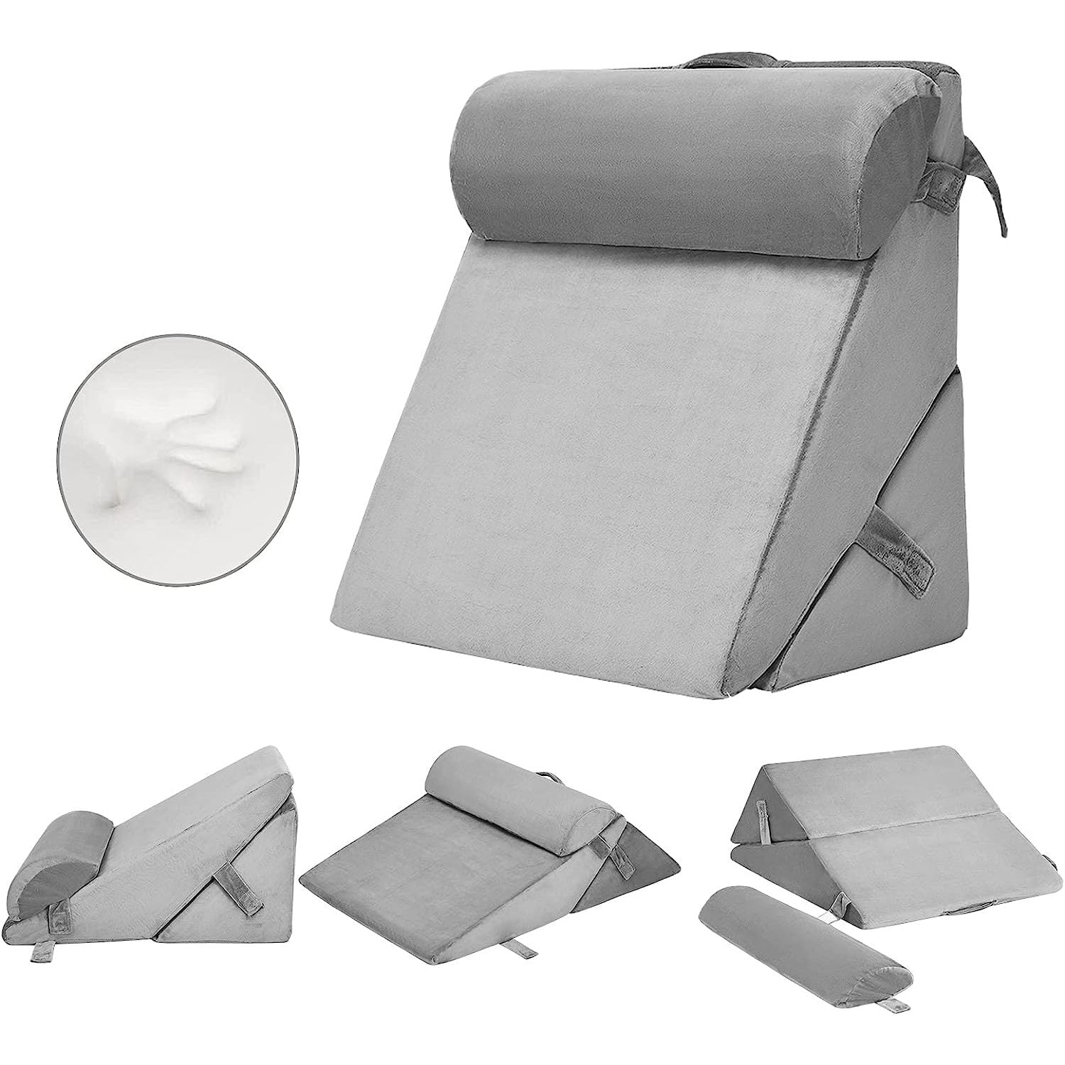 Bed Wedge Pillow with Adjustable Back Support Detachable Headrest ...