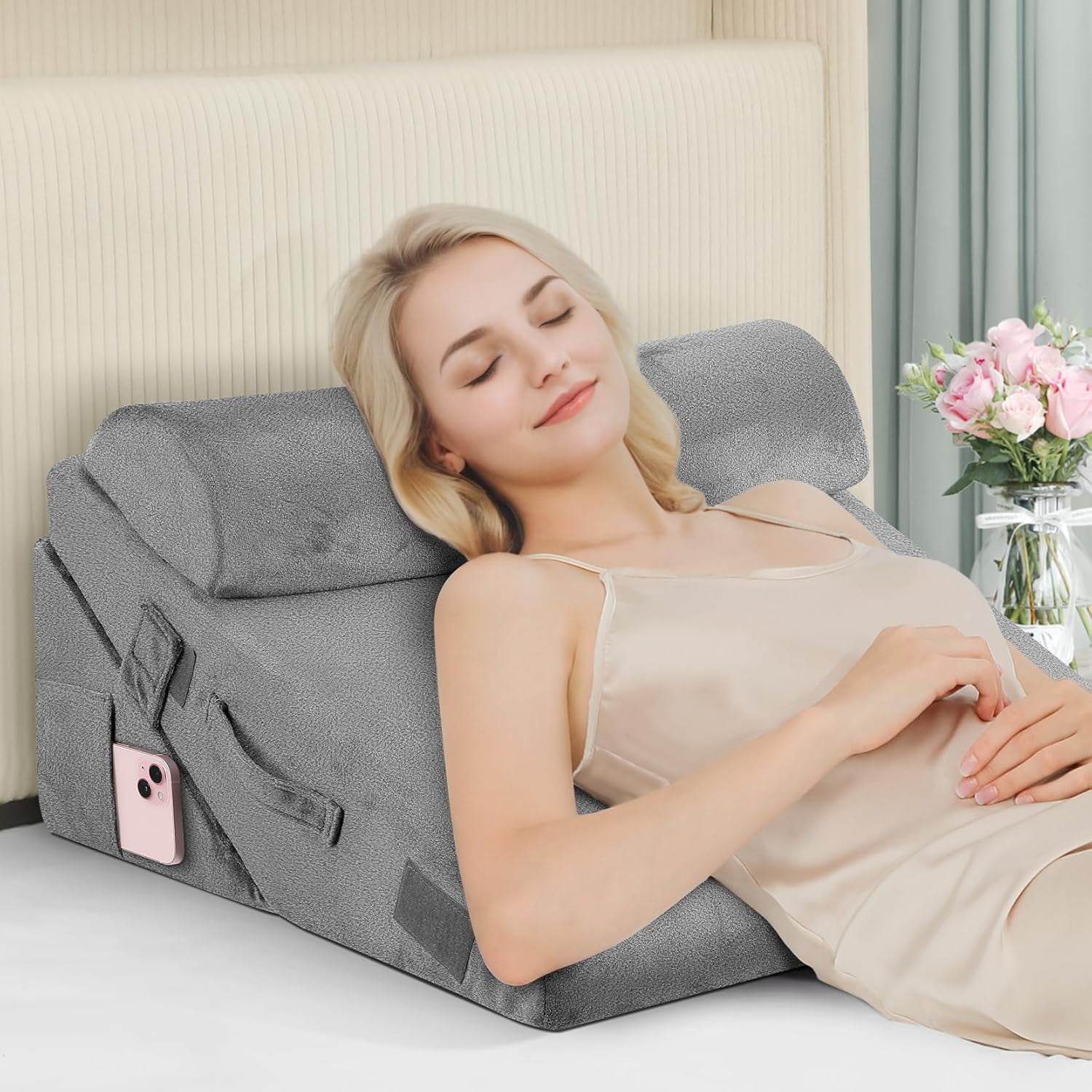 Bed Wedge Pillow for Sleeping, 3Pcs Adjustable 9&12 Inch Fold Wedge ...
