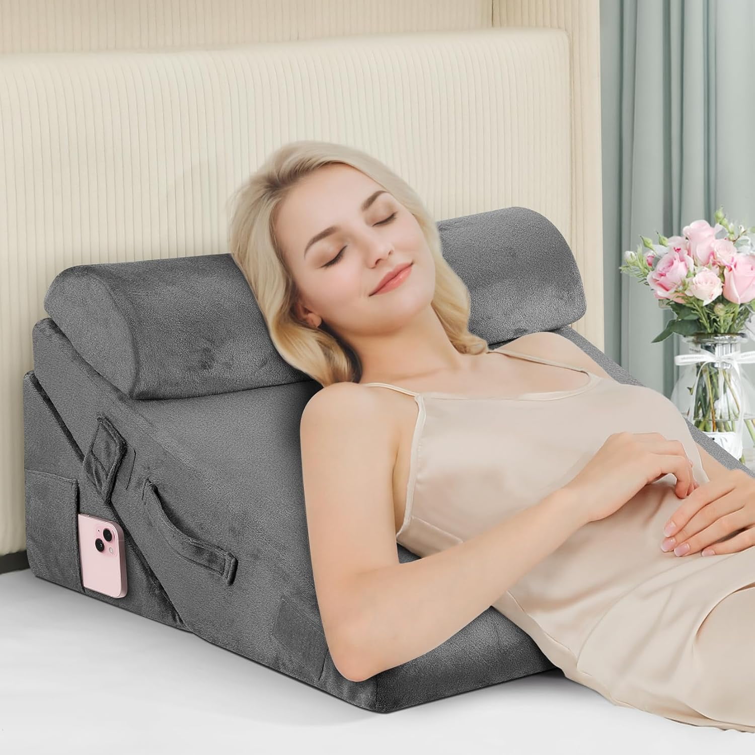 Bed Wedge Pillow for Sleeping, 3Pcs Adjustable 9&12 Inch Fold Wedge ...