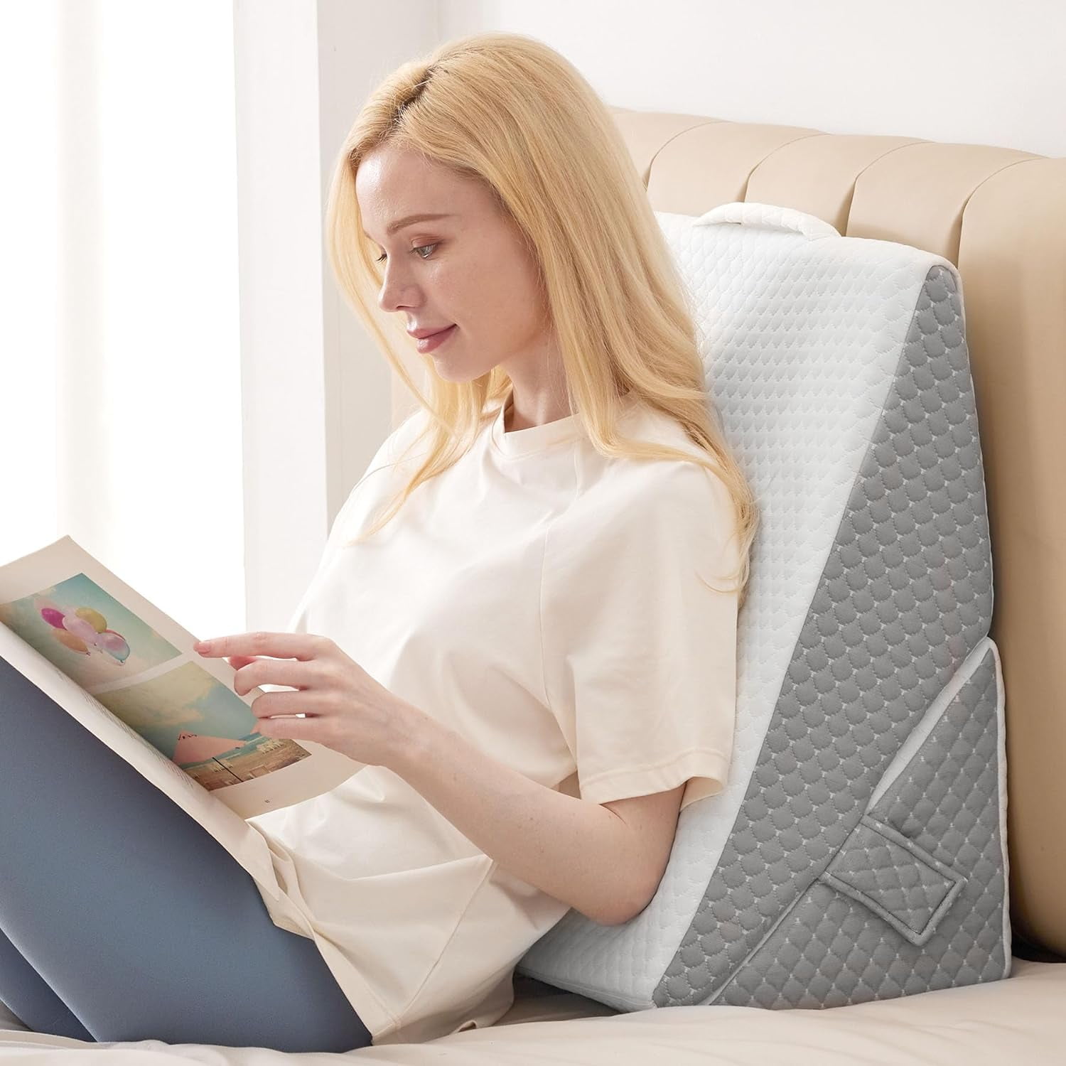 Bed Wedge Pillow for Sleeping, 9 & 12 Inch Adjustable Wedge Pillow for Back Pain Relief, 7-in-1 ...