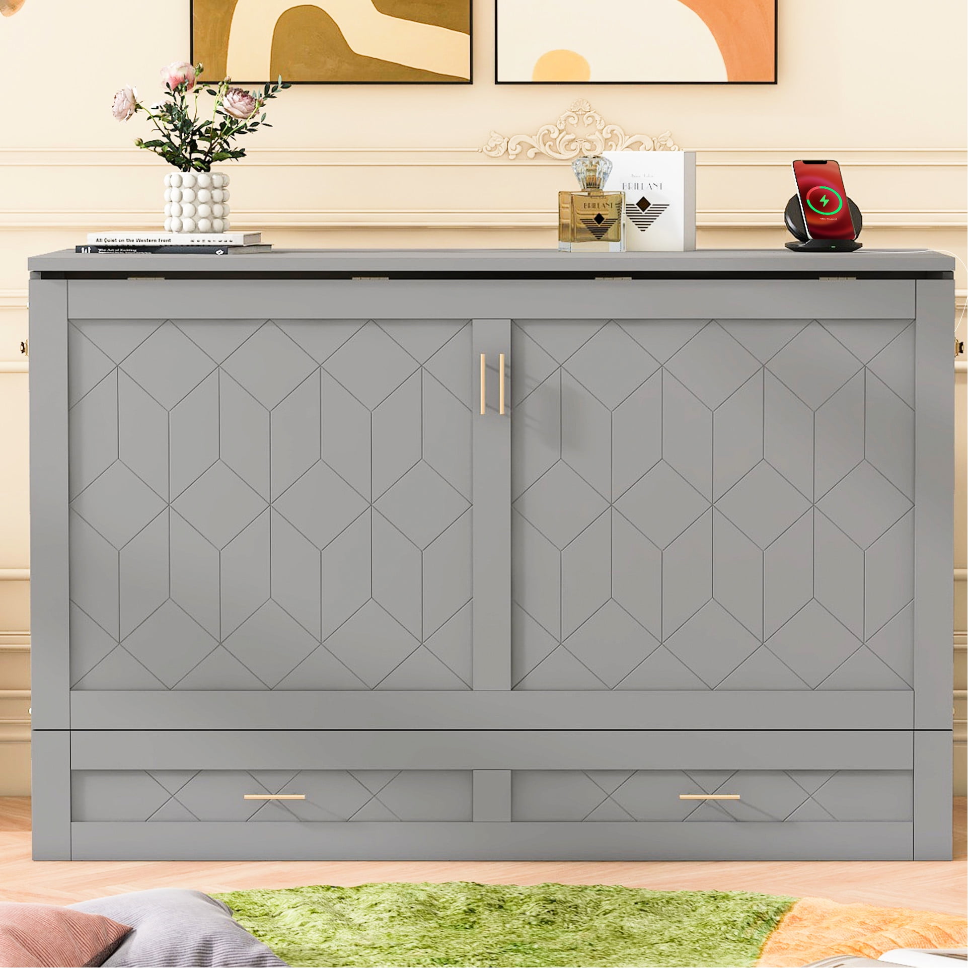 Bed With Drawer And Ports, Gray Shade, Pulley Space Optimization Method ...