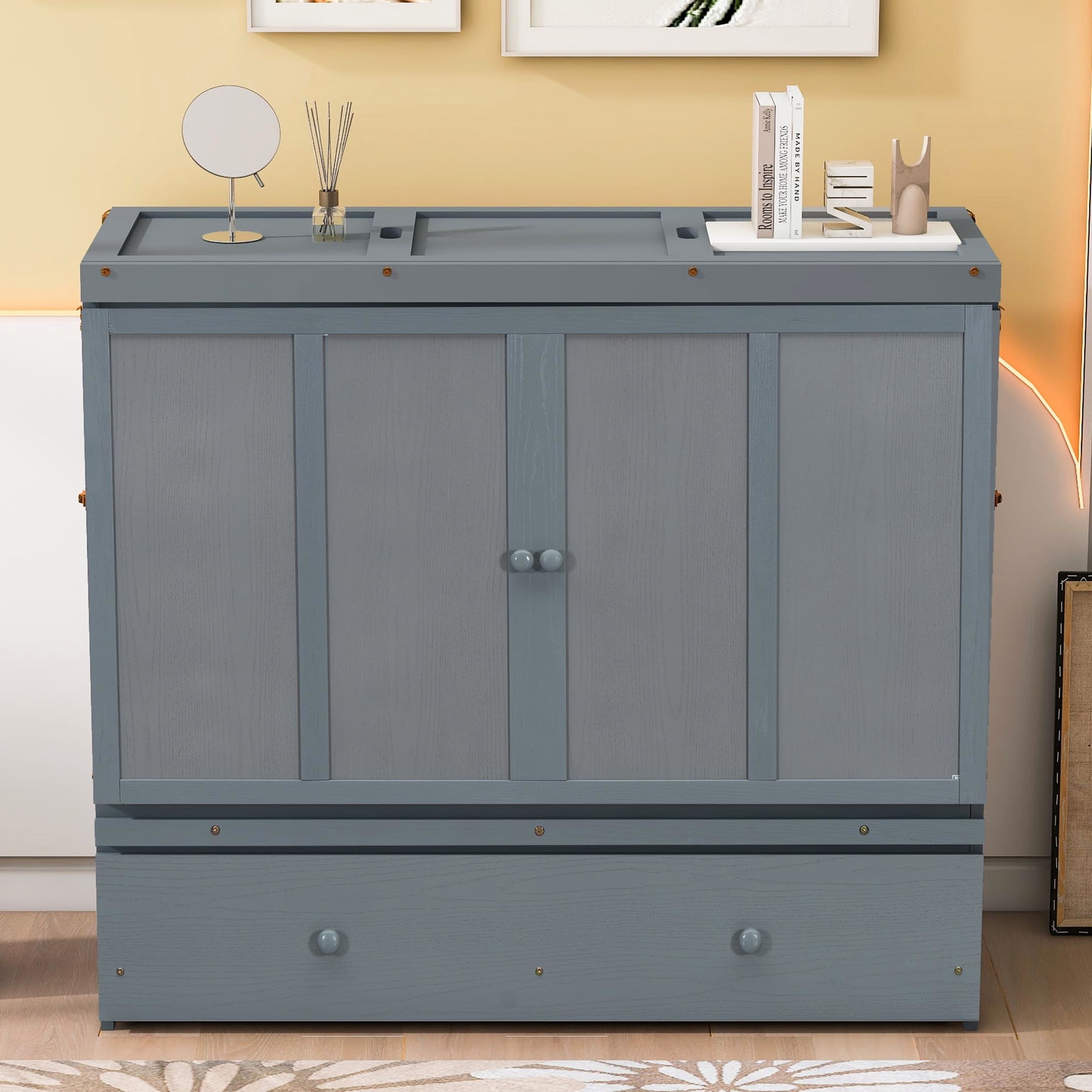 Bed With Port And Large Storage Drawer, Gray - Ideal Space For Bedroom ...