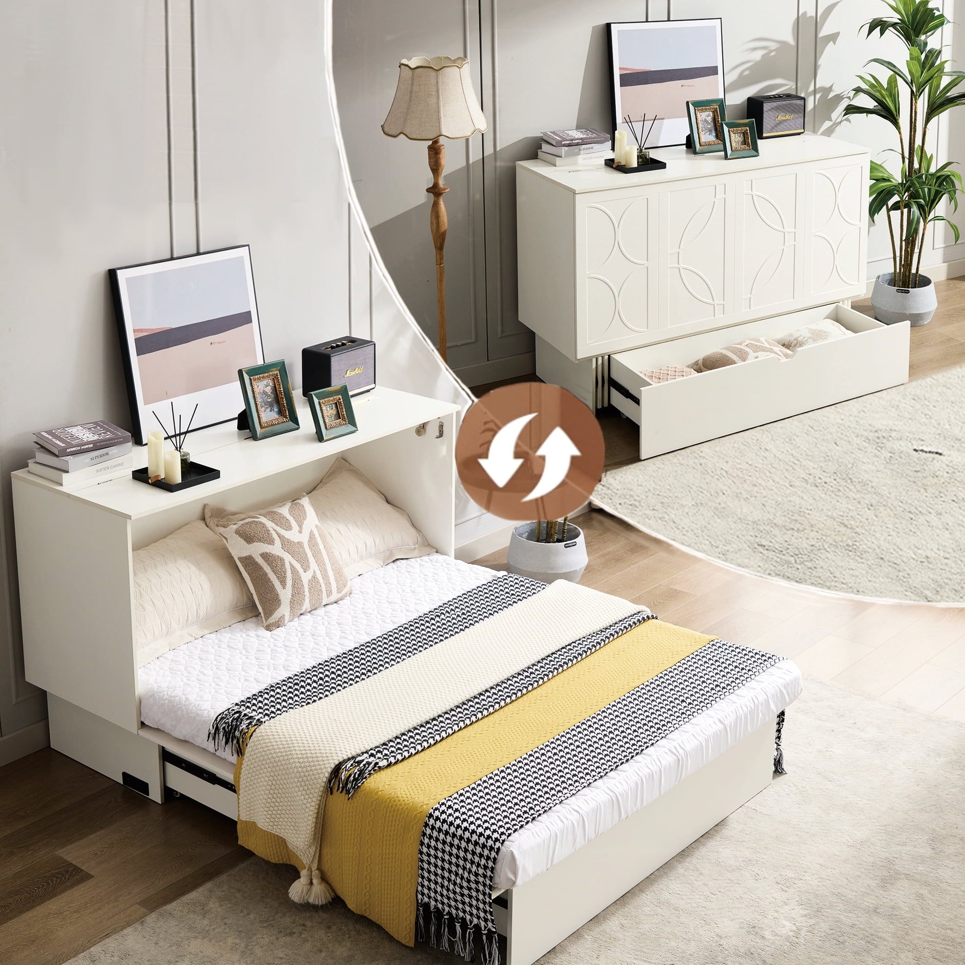 Bed With Storage Compartment, Queen Sized Mattress, Charging Station ...