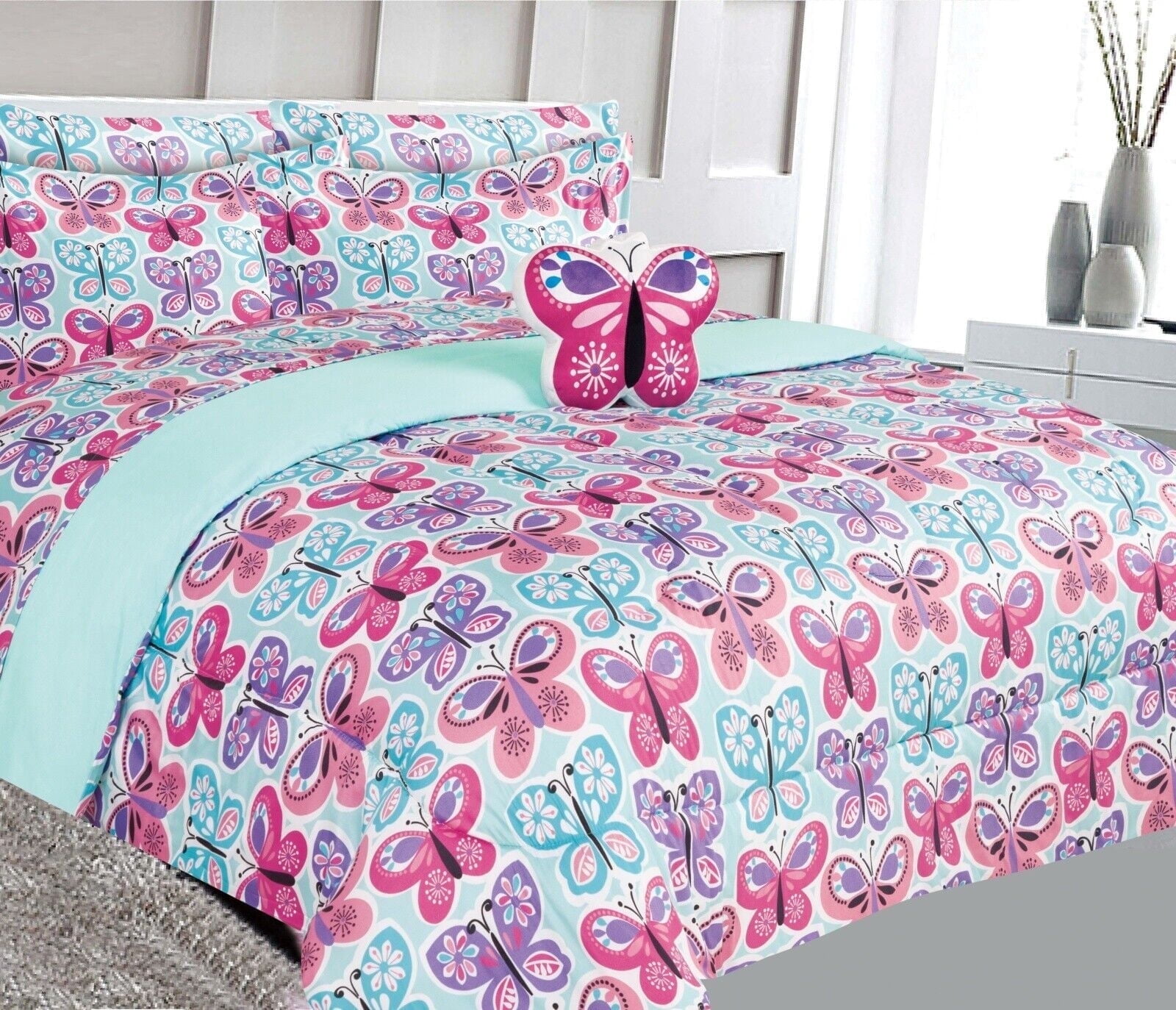 Bed in bag Comforter Butterfly Blue for kids with matching sheet set ...