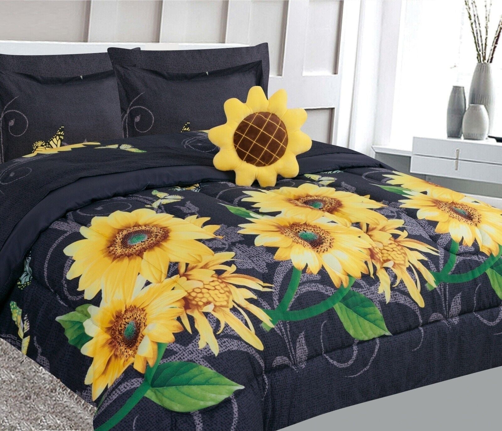 Walmart Twin Size Kids Comforter Set with Sunflower Print, Matching ...