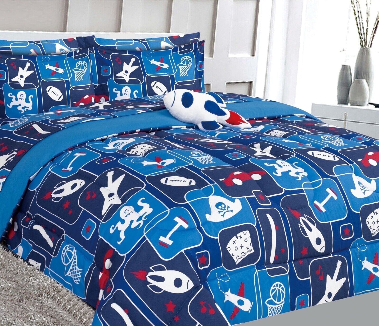 Bed in bag Comforter Toys Rocket for kids with matching sheet set and ...
