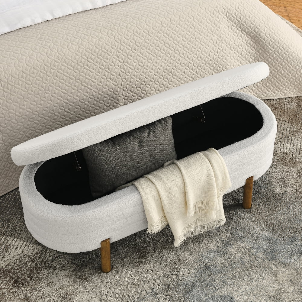 Bed platform end, bundle footstool at bed end, entrance storage ...