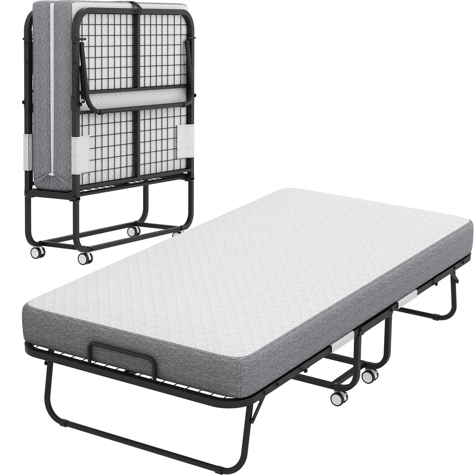 Bed with Mattress 75" x 46" Rollaway Guest Bed Portable Foldable Bed ...