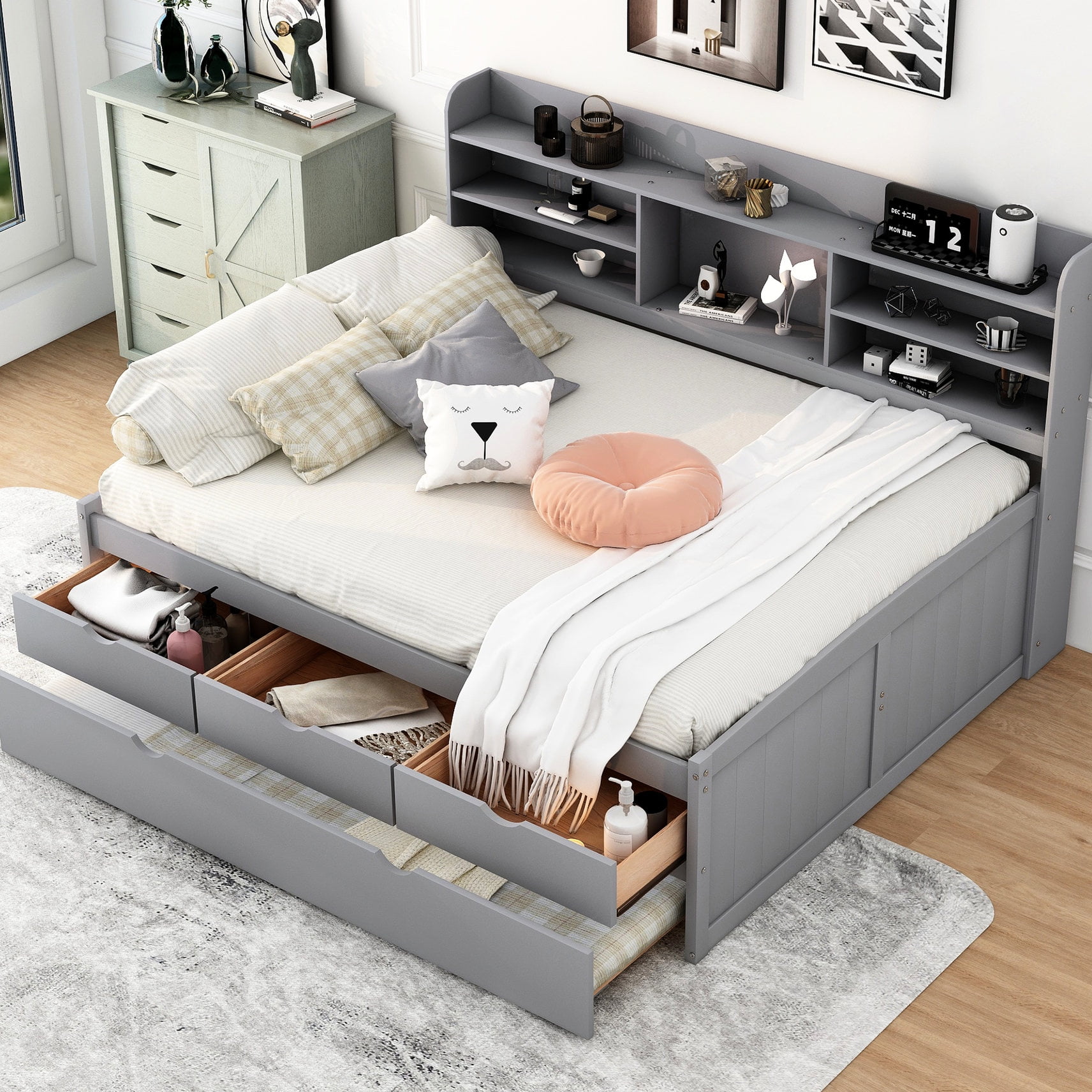 Bed with Three Storage Drawers and Trundle - Store large items and ...