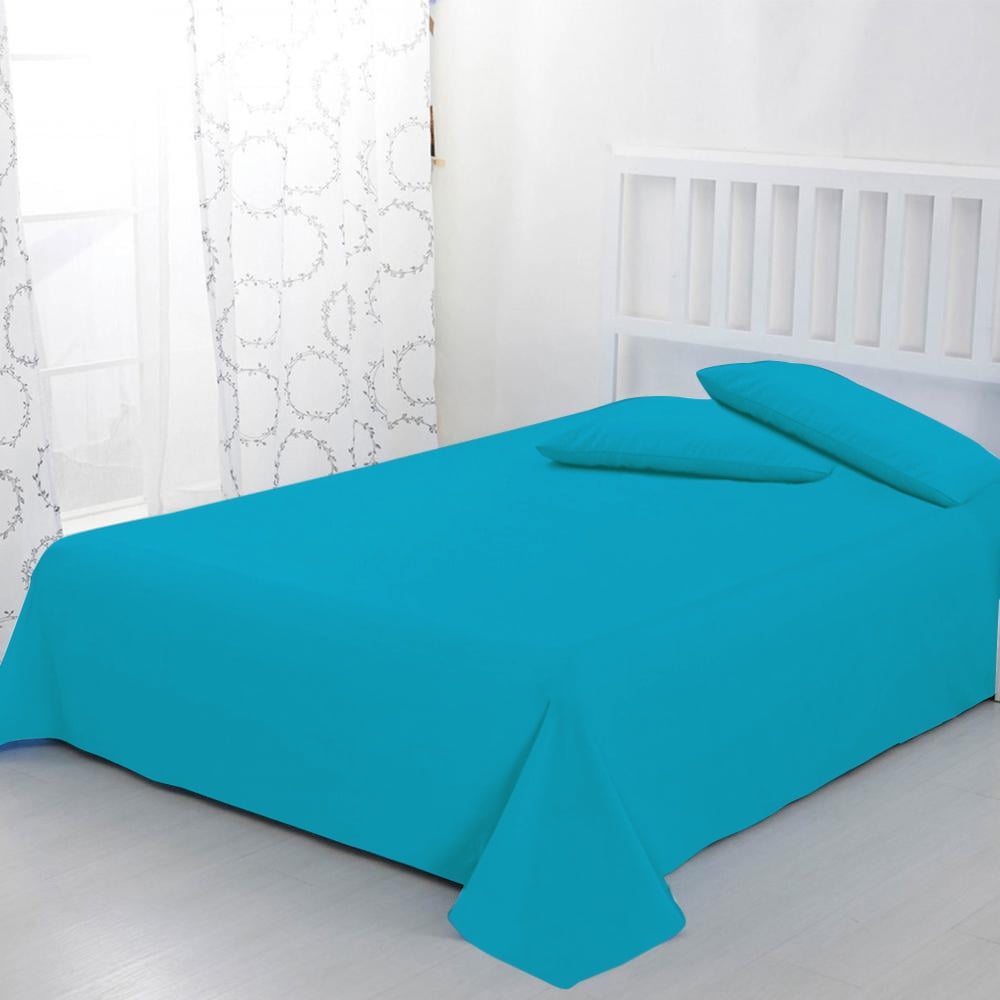 BedDecor 100% Egyptian Cotton 400 TC 3PC Turquoise Blue Full Size Flat ...