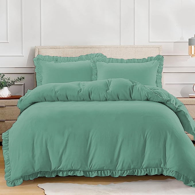 BedDecor 100% Egyptian Cotton Ruffle Trim Fringe Duvet Cover Set ...