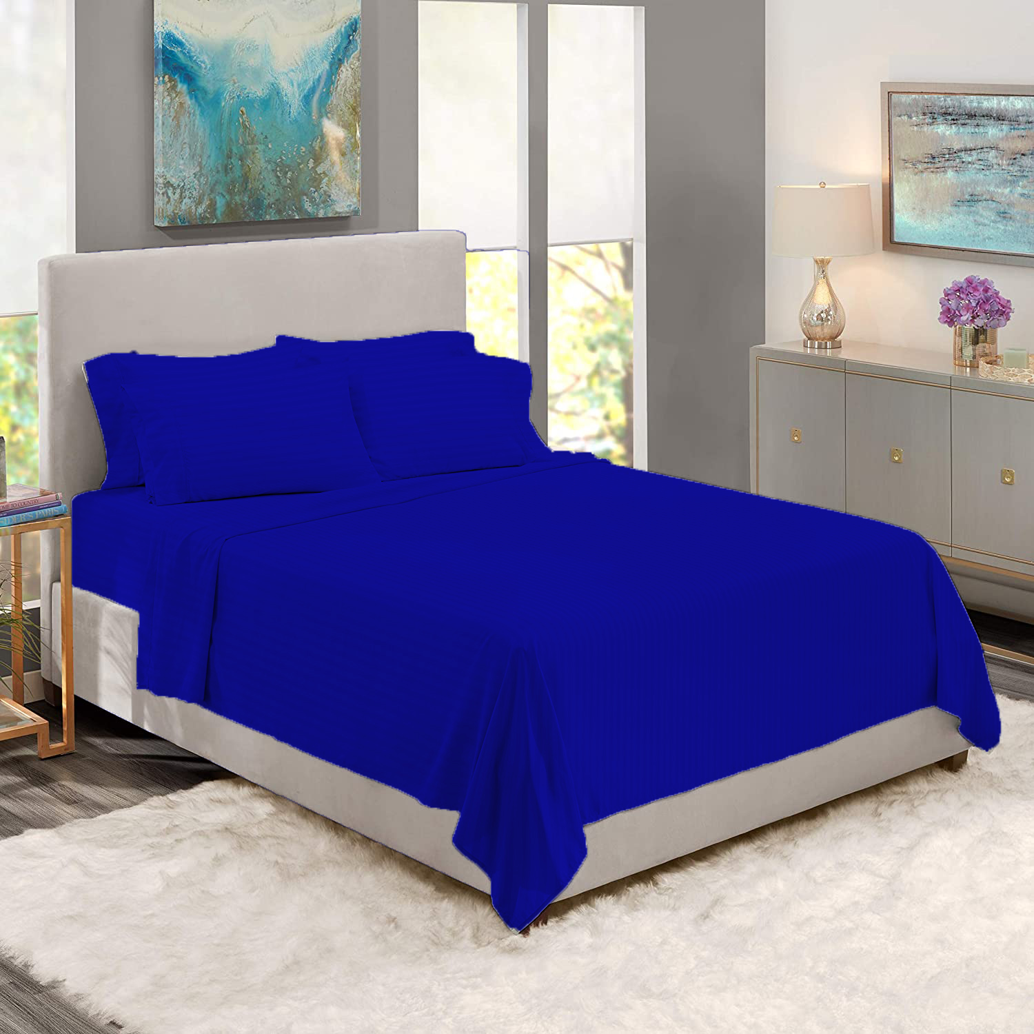 BedDecor 600 TC 100% Egyptian Cotton 6 Pcs Sheet Set Stripe 15 inches ...