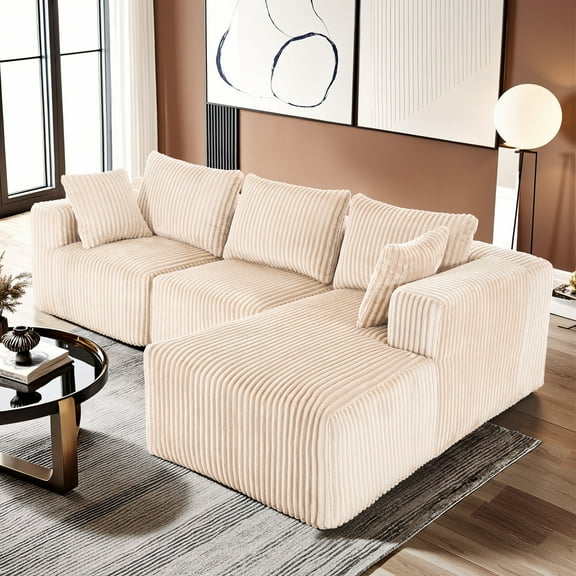 Eyisean 110'' Velvet Modern Modular Sectional Couch with Ottoman, 3 ...