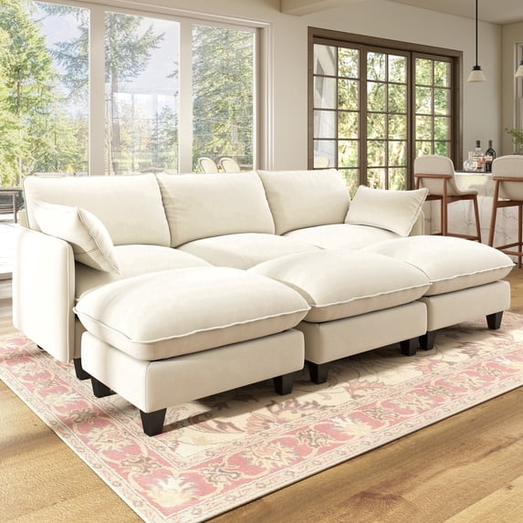 BedLuxury 105" Modular Sectional Sofa with Movable Ottoman,Deep Seat ...