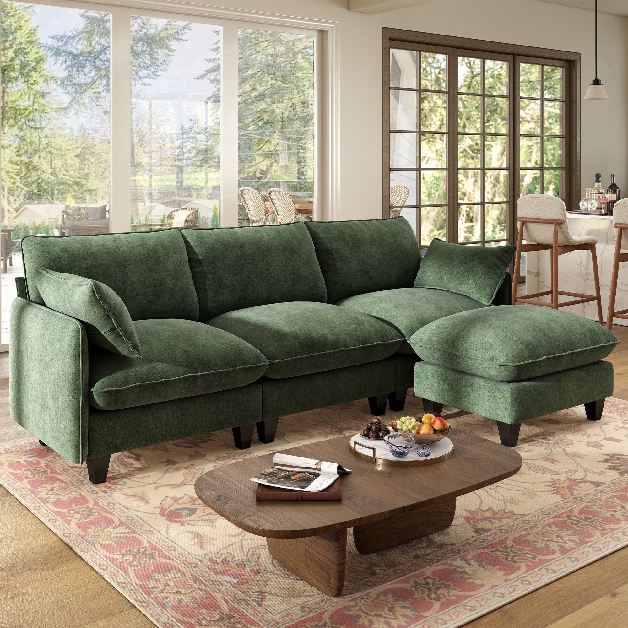BedLuxury 105" Modular Sectional Sofa with Movable Ottoman, L-Shaped ...