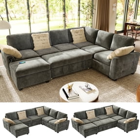 BedLuxury 111.5'' Modular Sectional Sofa with Movable Ottomans, U ...