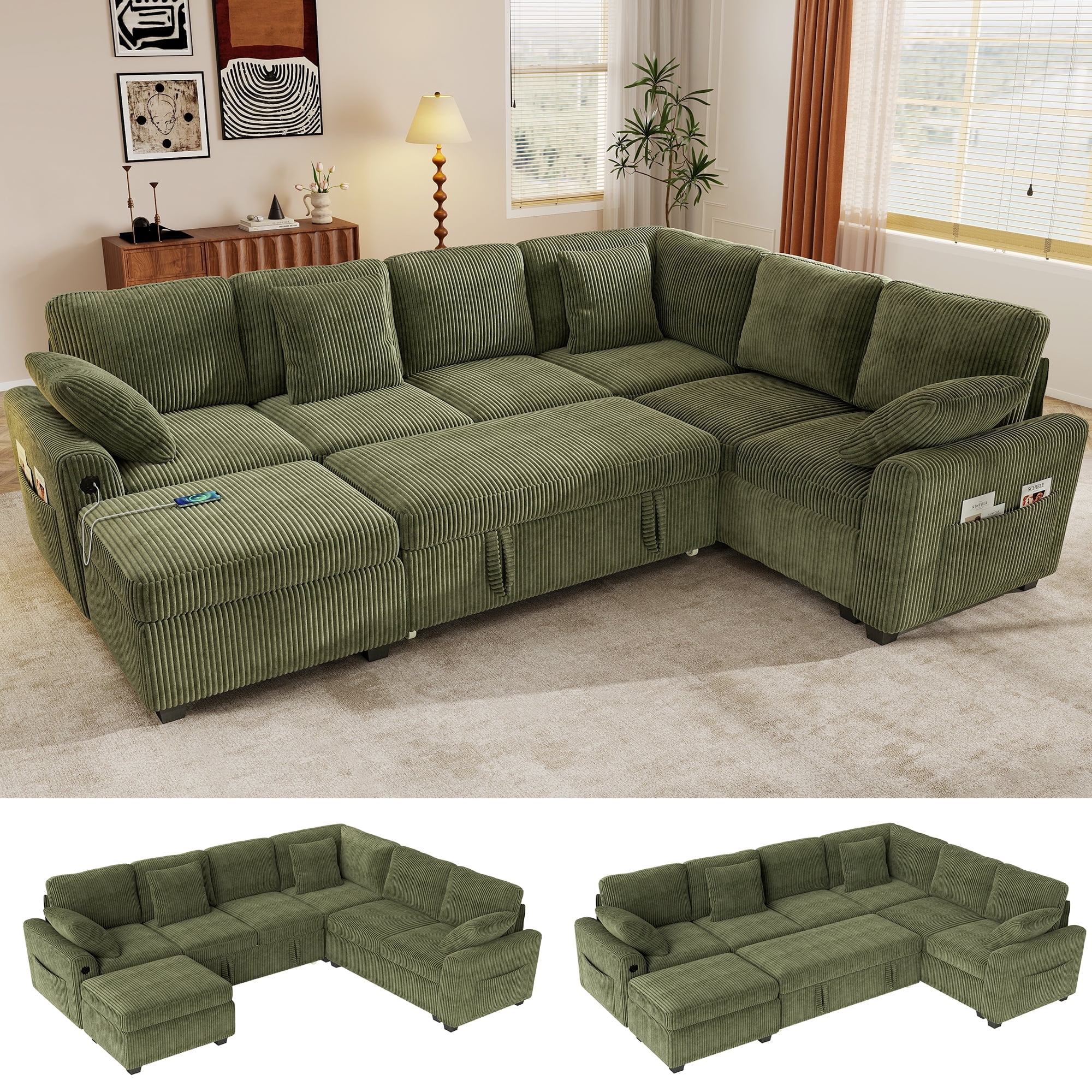 BedLuxury 106" Modular Sectional Sofa Bed with Pull Out Bed, Large ...