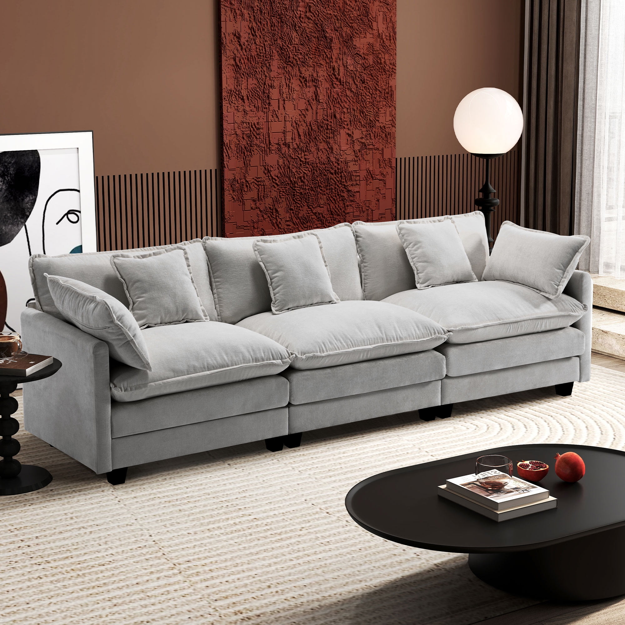 BedLuxury 111.5'' Modular Sectional Sofa, Modern Chenille Deep Seat ...