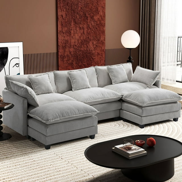 BedLuxury 111.5'' Modular Sectional Sofa with Movable Ottomans, U ...