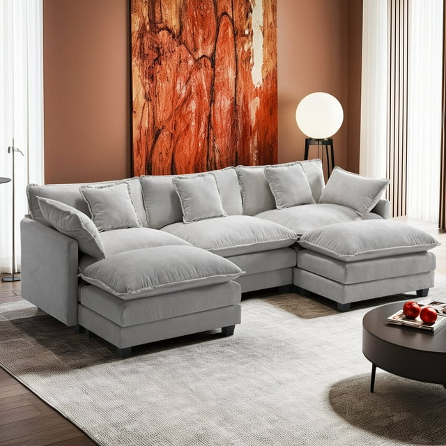 BedLuxury 111.5'' Modular Sectional Sofa with Movable Ottomans, U ...