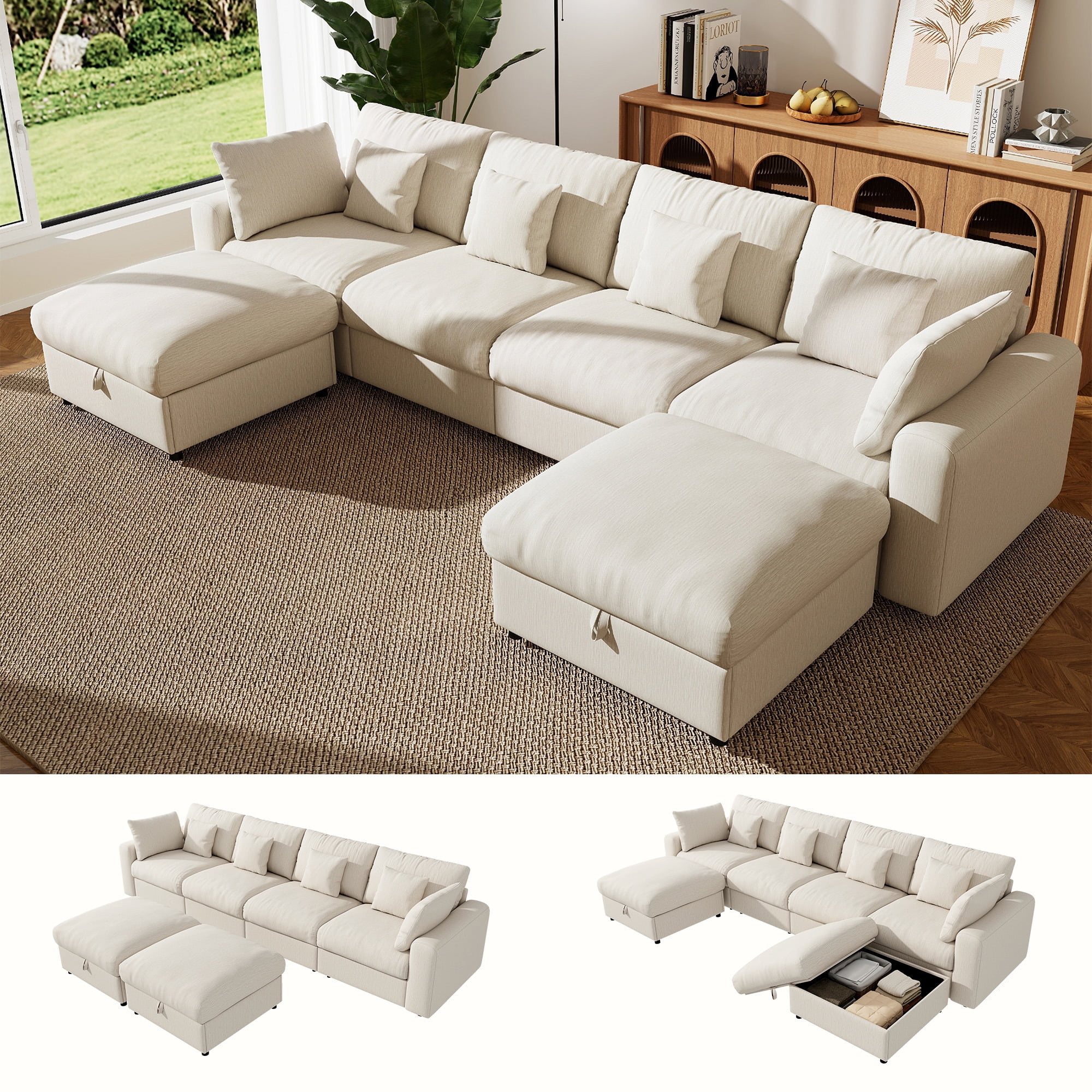 BedLuxury 140" Extra Large Modular Sectional Cloud Sofa with 2 ...
